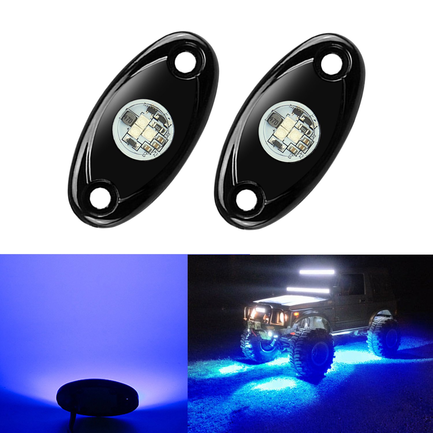 2 Pods LED Rock Lights, Ampper Waterproof LED Neon Underglow Light for ...