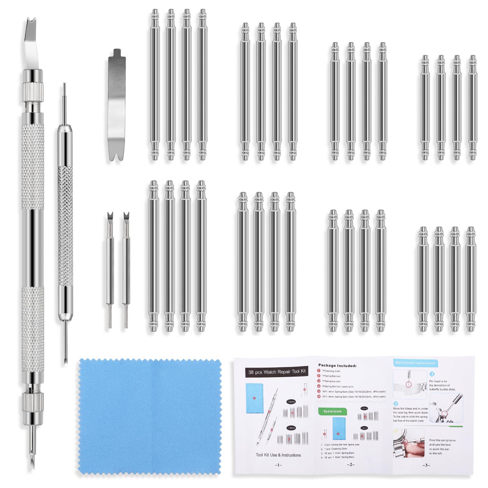 Amazon.com: Aeaocvo 39 PCS Watch Pins Replacement Kit with Spring Bar ...