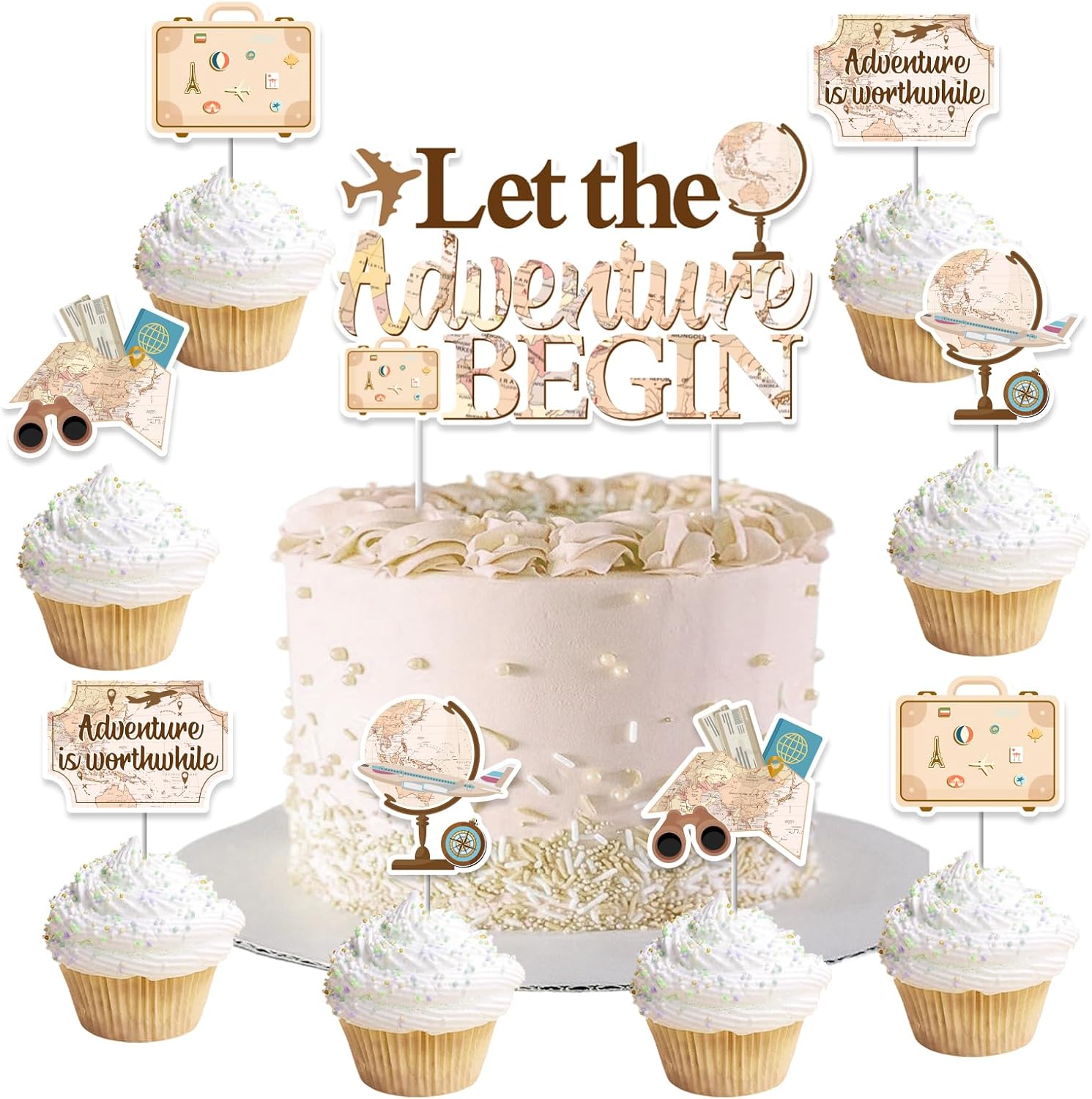 Amazon.com: Funmemoir Vintage Travel Party Cake Toppers Set - Let the ...