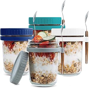 Amazon.com: SMARCH Overnight Oats Jars with Lid and Spoon Set of 2, 16 oz Large Capacity ...