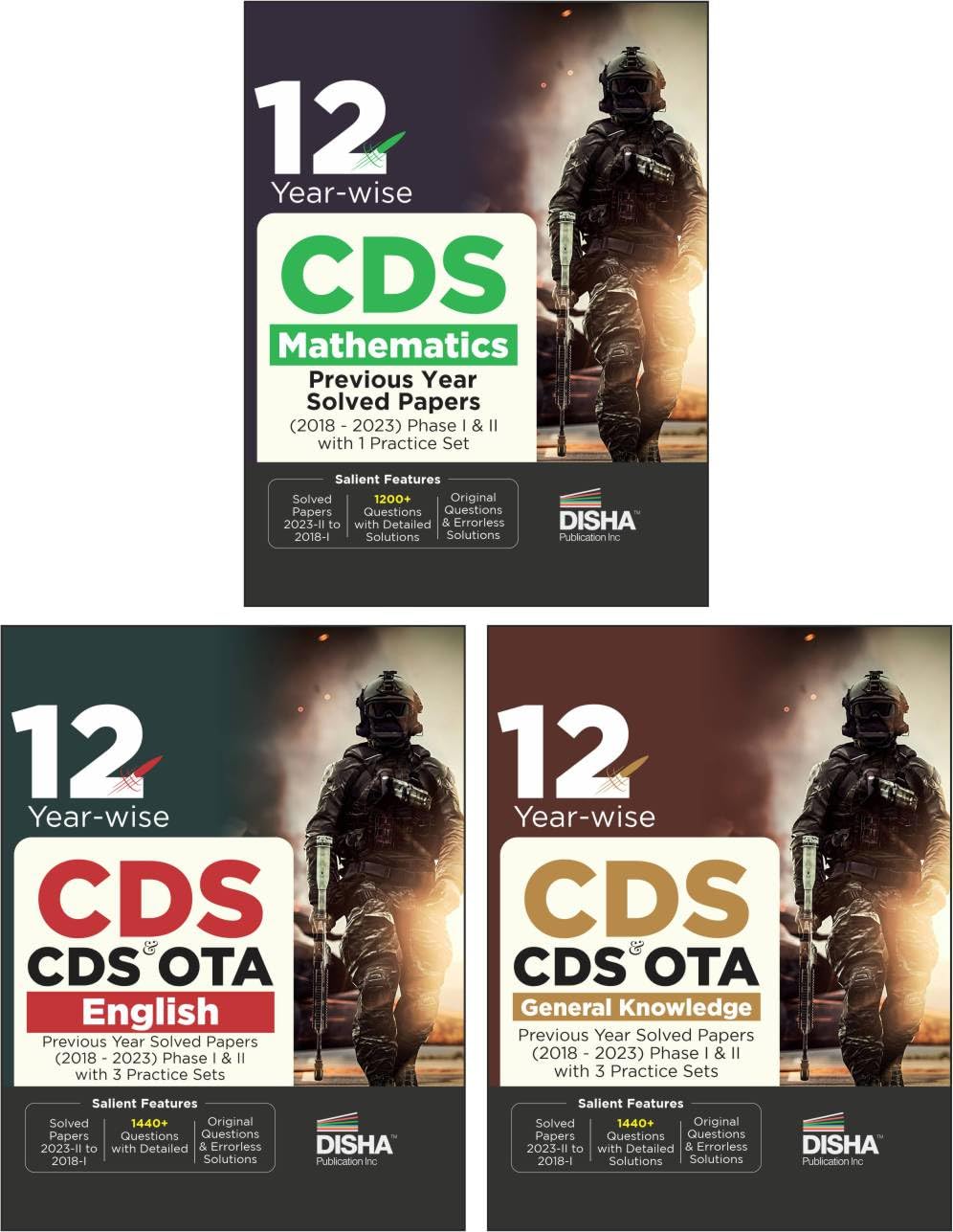 Combo (set of 3 Books) 12 Year-wise CDS Mathematics, English & General ...