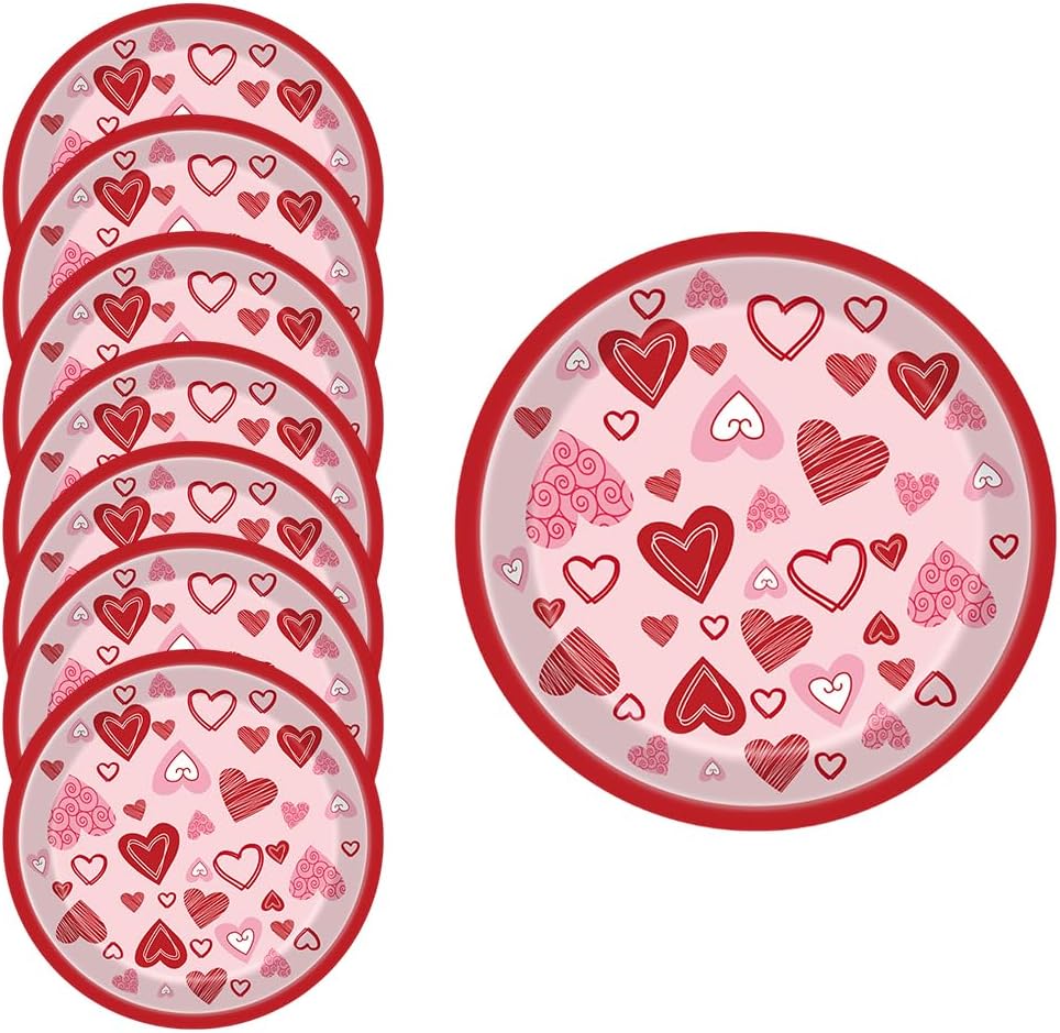 Amazon.com: ASVNRES Valentine's Day Heart Love Paper Plates Party Theme ...