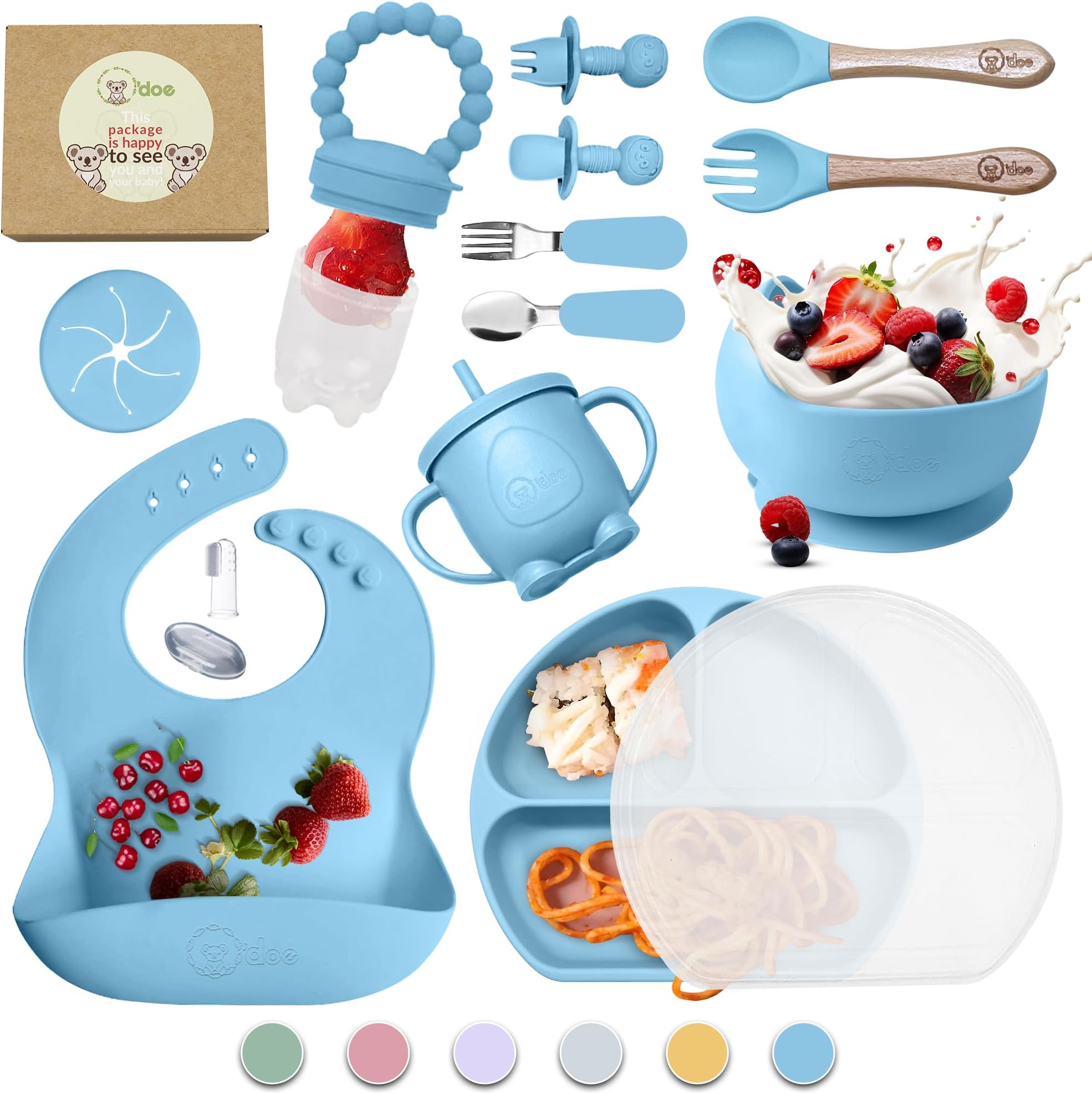 Amazon.com: O'doe 17-Piece BPA-Free Silicone Baby Feeding Set | Thick ...