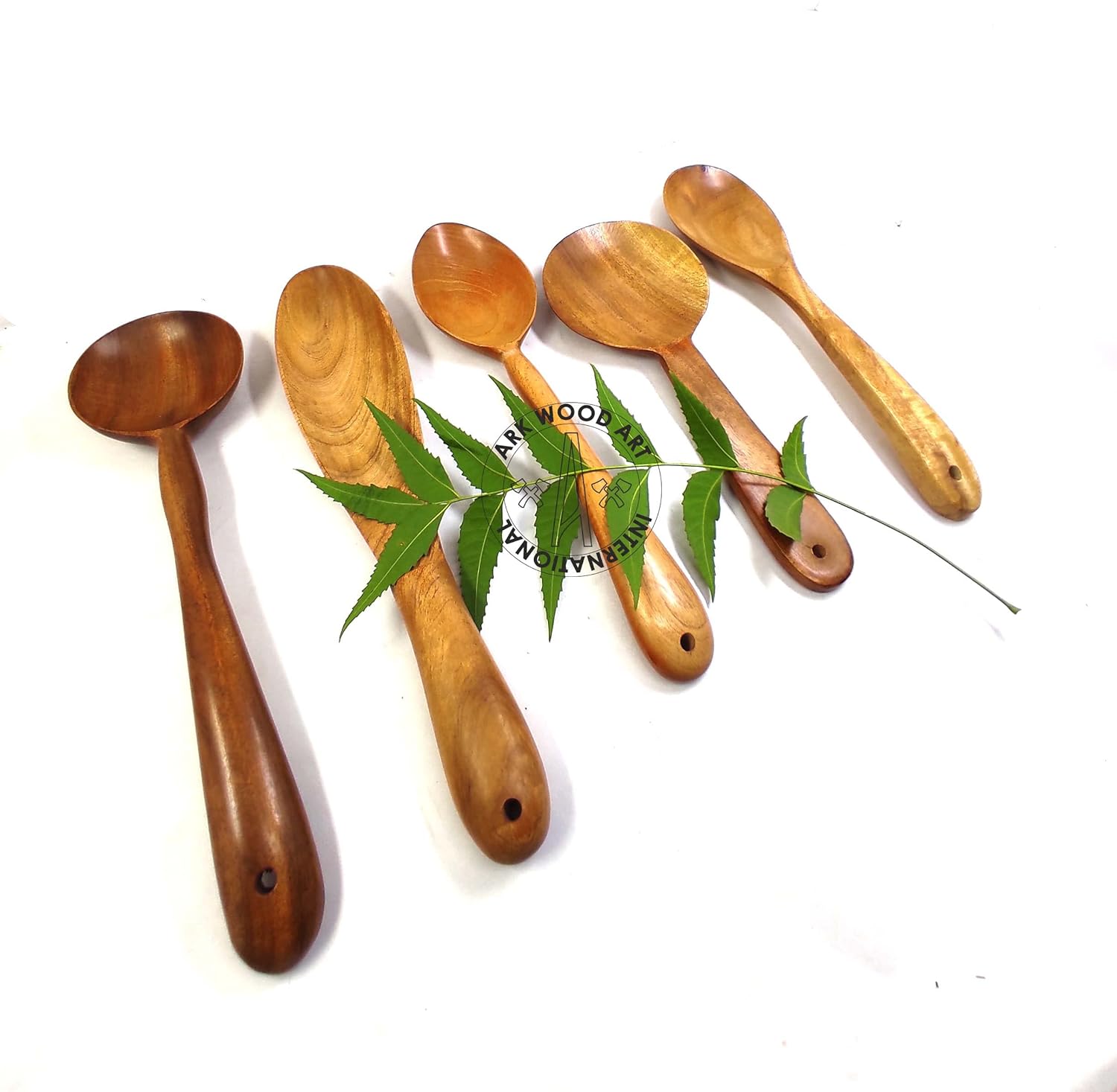 Buy Neem-Wood Cooking Spoon Set, 5-Piece Set, Wooden Utensils for ...