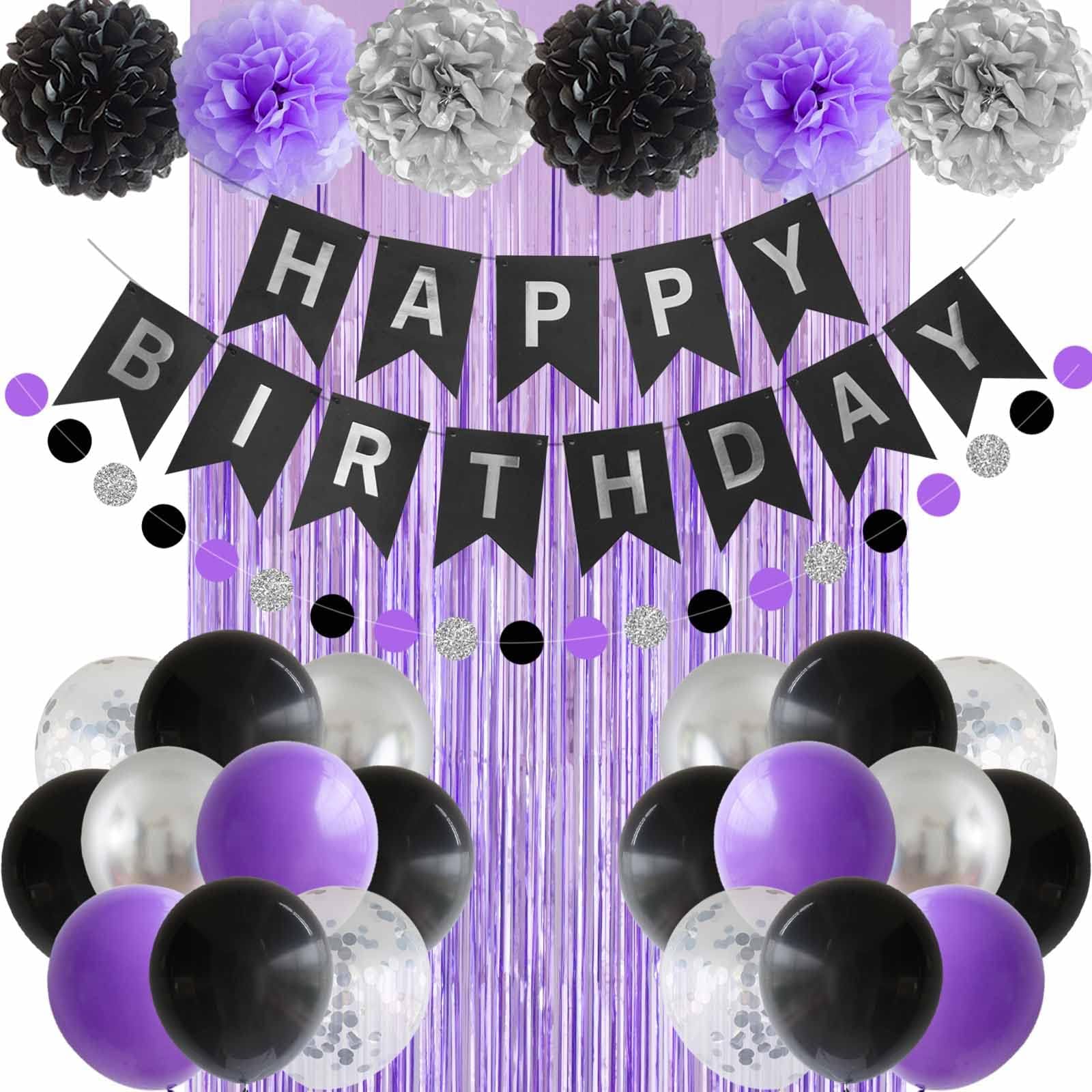 Amazon.com: Sweet Purple and Black Birthday Decoration Banner Ring ...