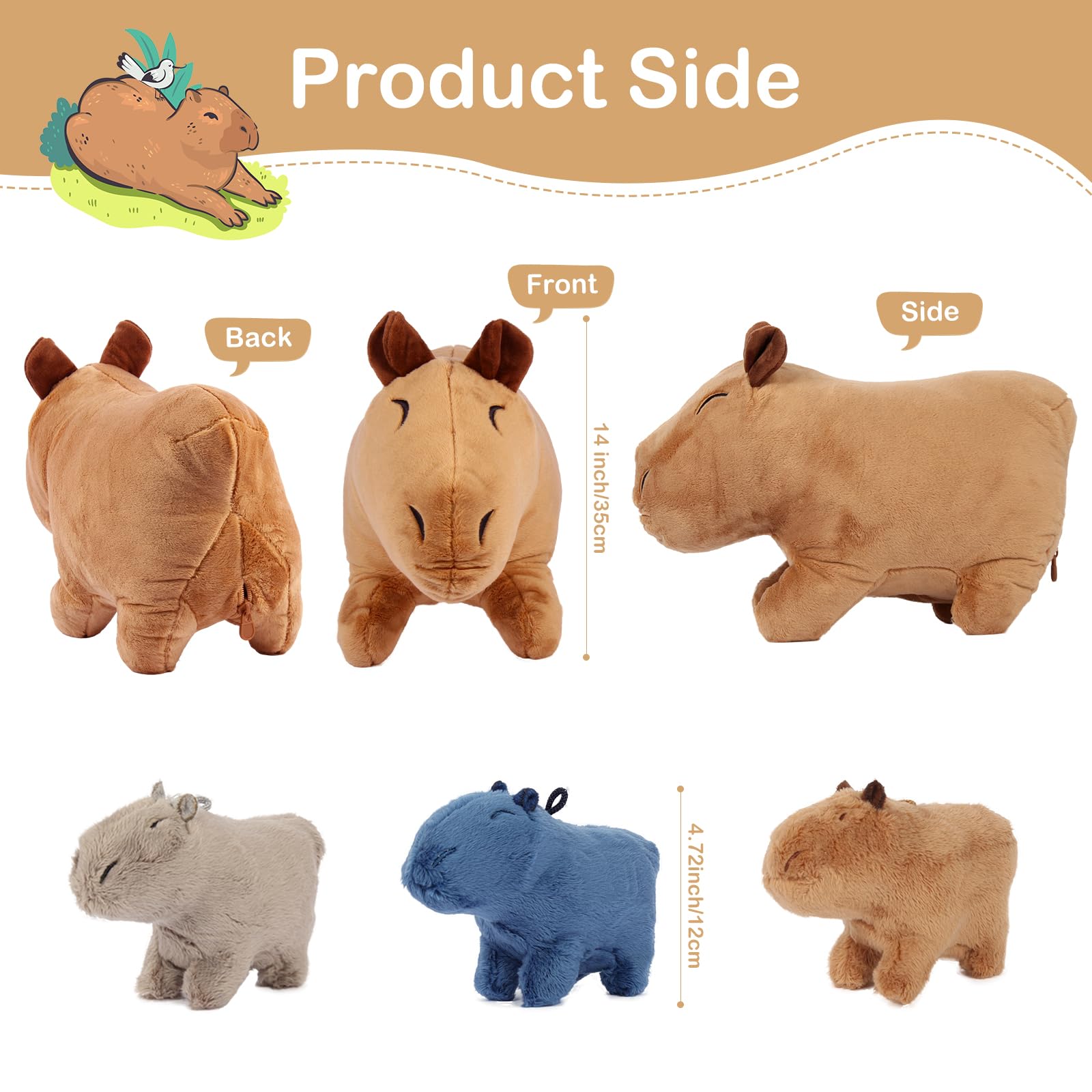 lilizzhoumax Simulation Capybara Plush Toy with 3 Small Capybara ...