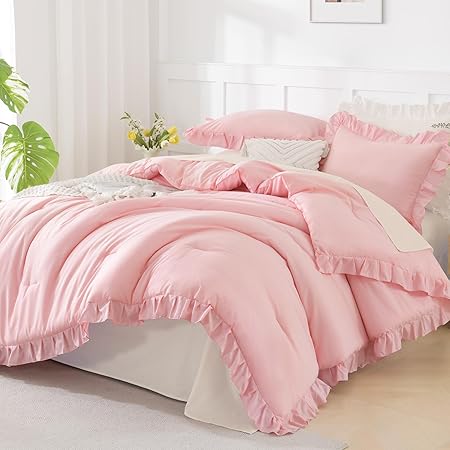 Amazon.com: Andency Pink Comforter Set Full, 3 Pieces Lightweight Soft ...
