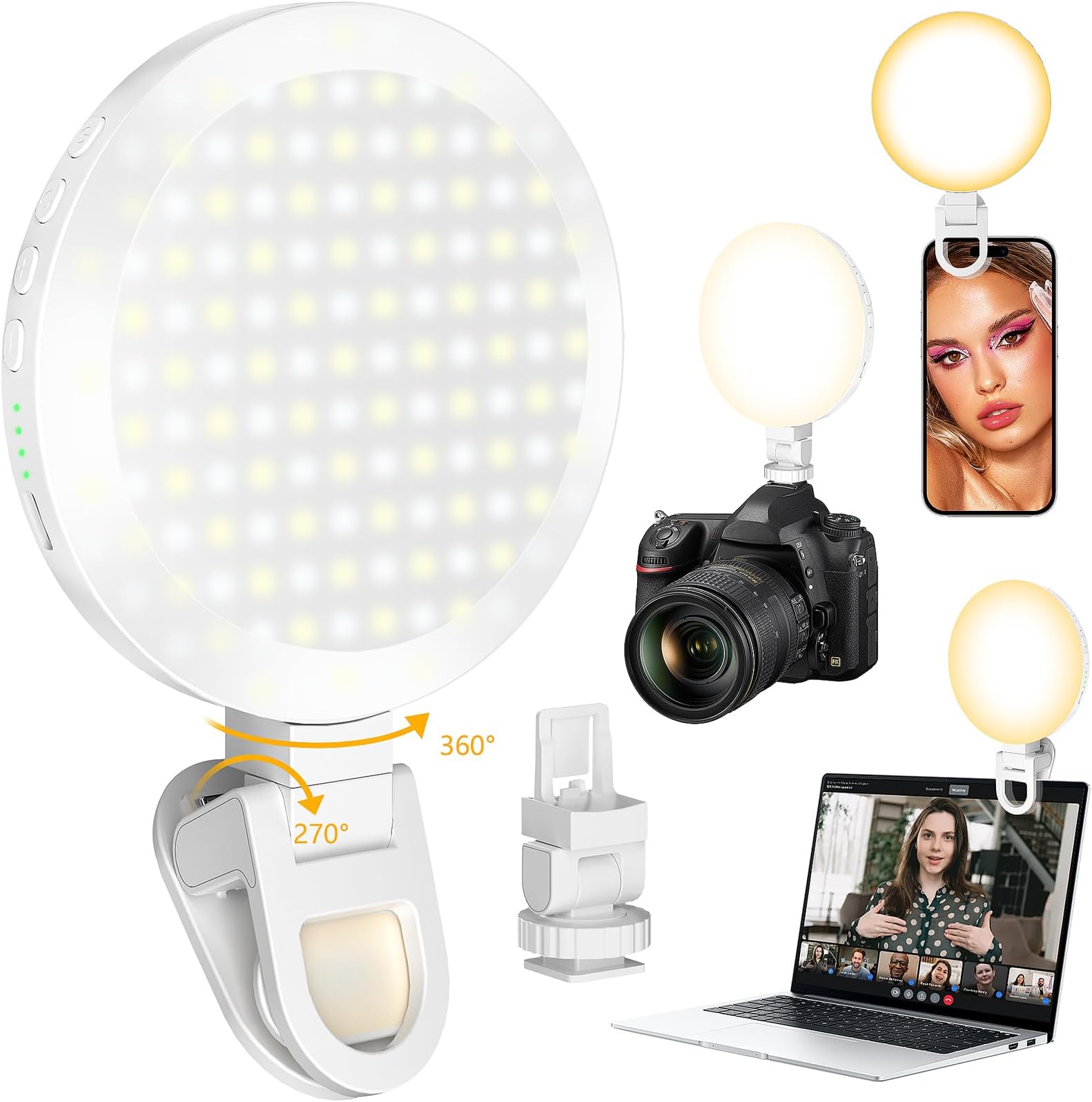 Amazon.com: Auxiwa Clip on Selfie Ring Light [Rechargeable Battery ...