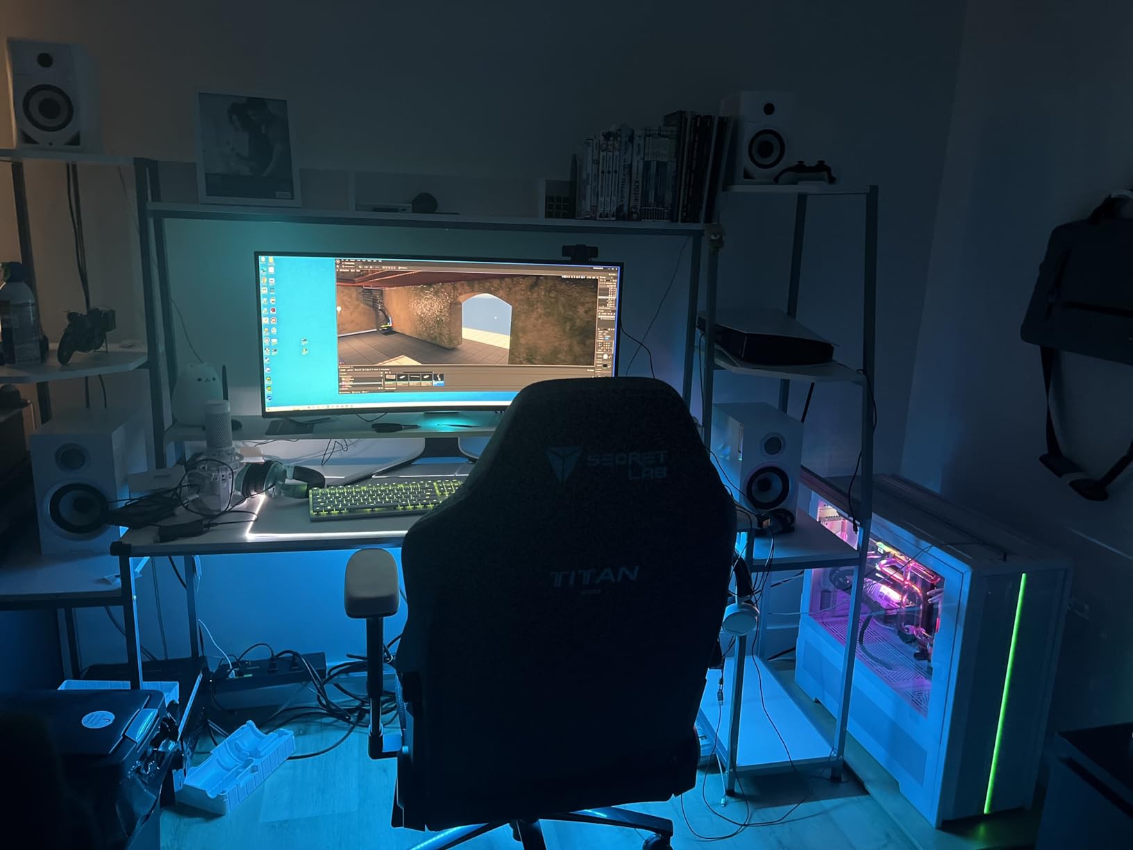 $32/mo - Finance SEDETA White Gaming Desk 78.8'' with LED Lights, Hutch ...