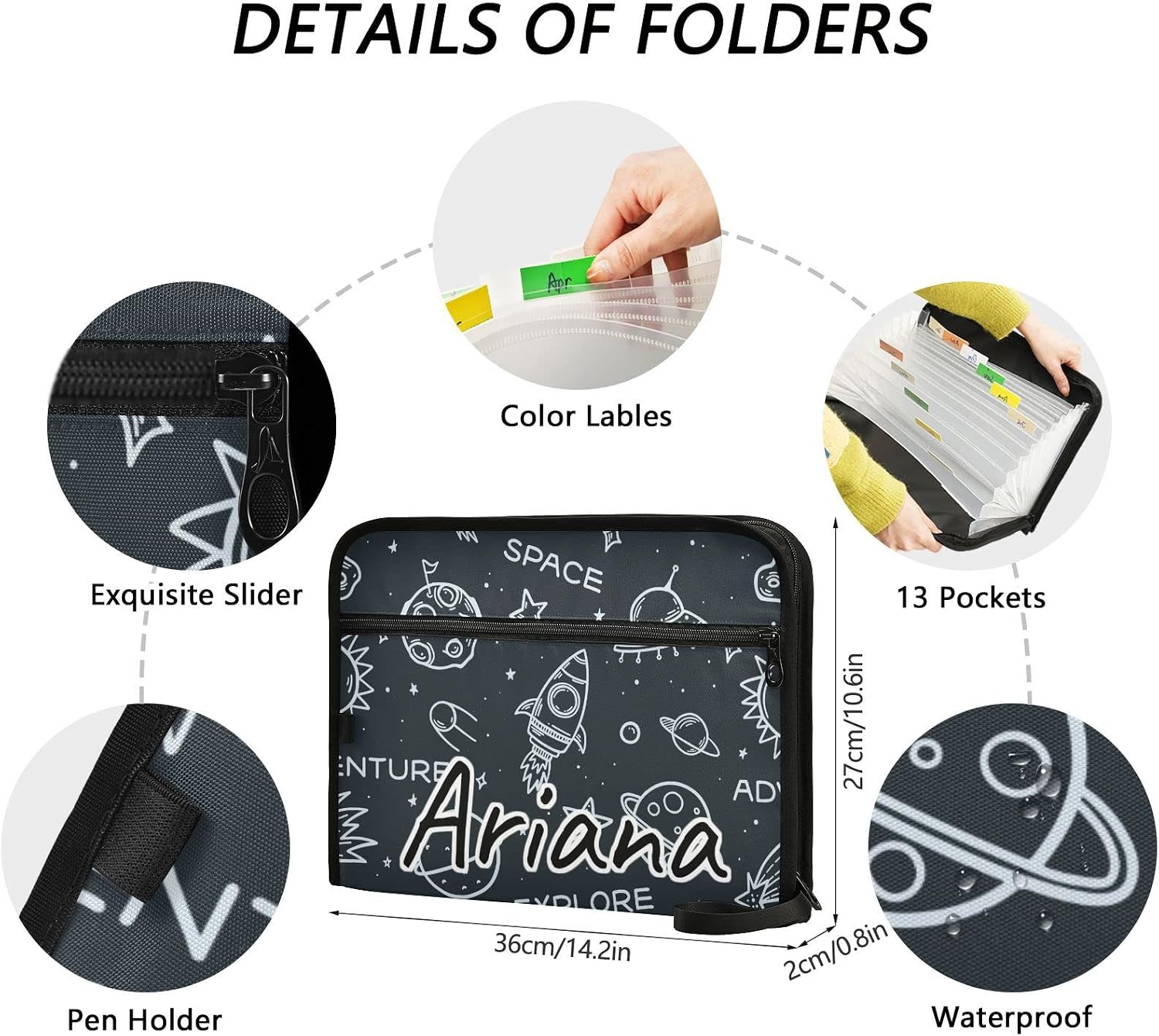 Custom Space Rockets Expanding File Folders 13 Pockets Accordion File ...
