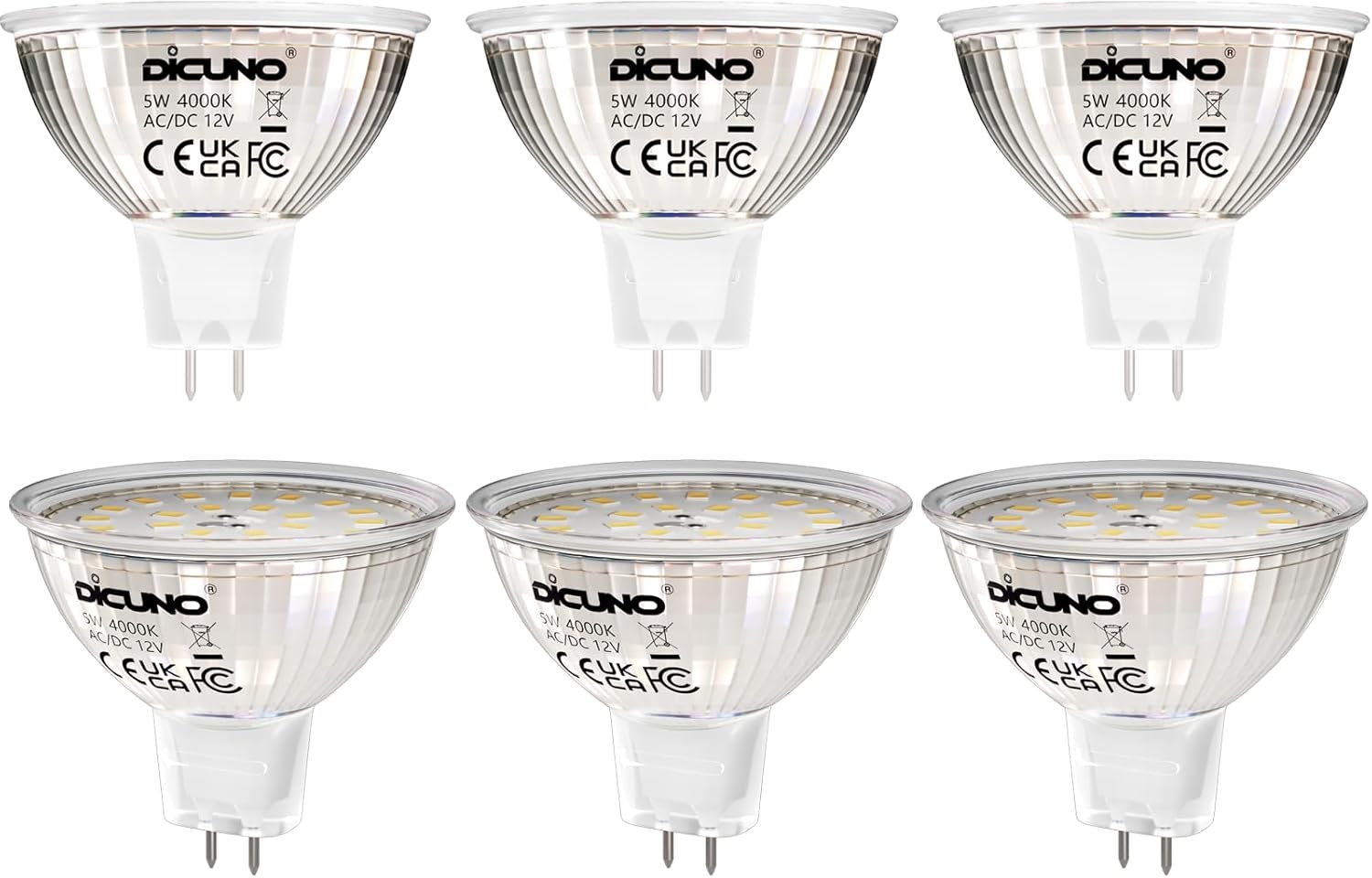 DiCUNO GU5.3 MR16 5W LED Bulb, GU 5.3 Non-Dimmable Spotlight, 50W ...