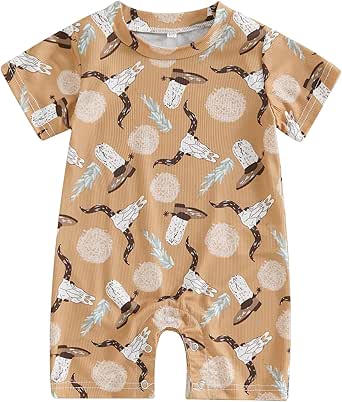 Amazon.com: Lamuusaa Western Baby Girl Boy Summer Clothes Short Sleeve Romper Shirts Cow Print ...