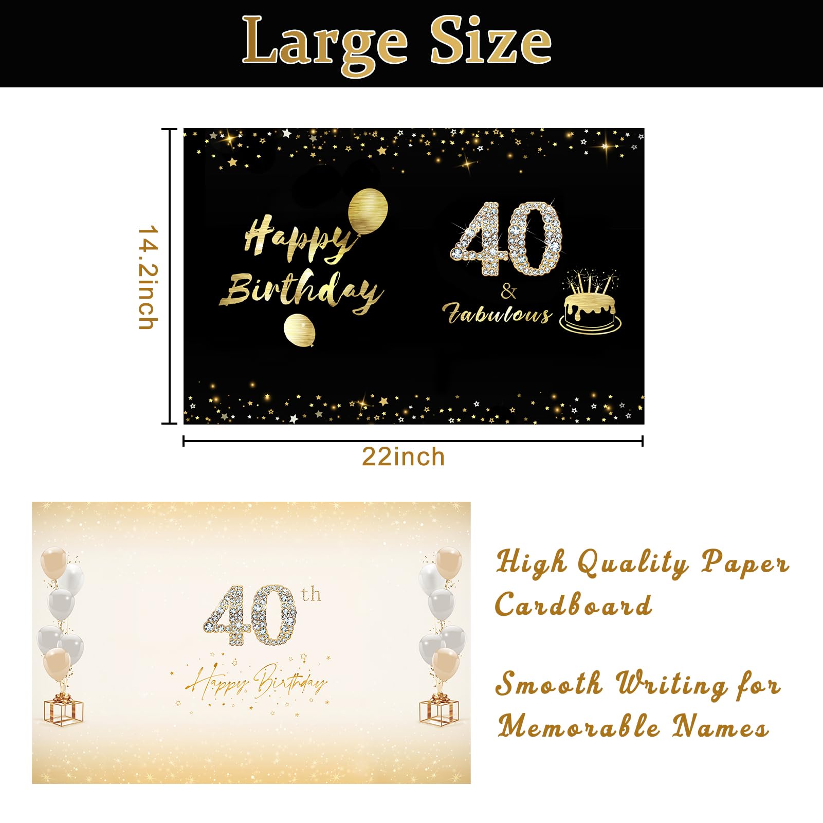 Snapklik.com : 40th Birthday Greeting Card, Jumbo Black And Gold ...