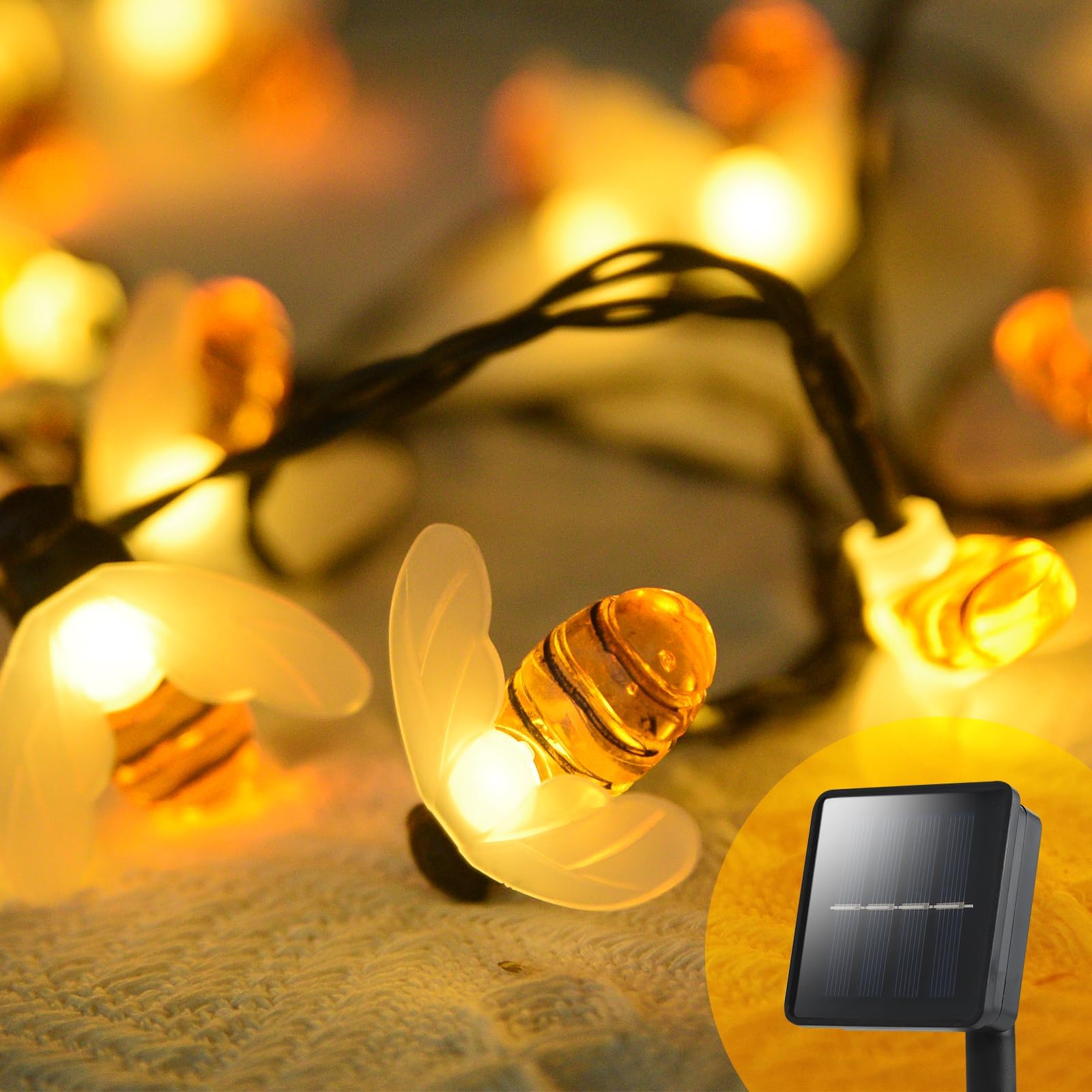 SEMILITS Solar String Lights 20LED Outdoor Waterproof Simulation Honey ...