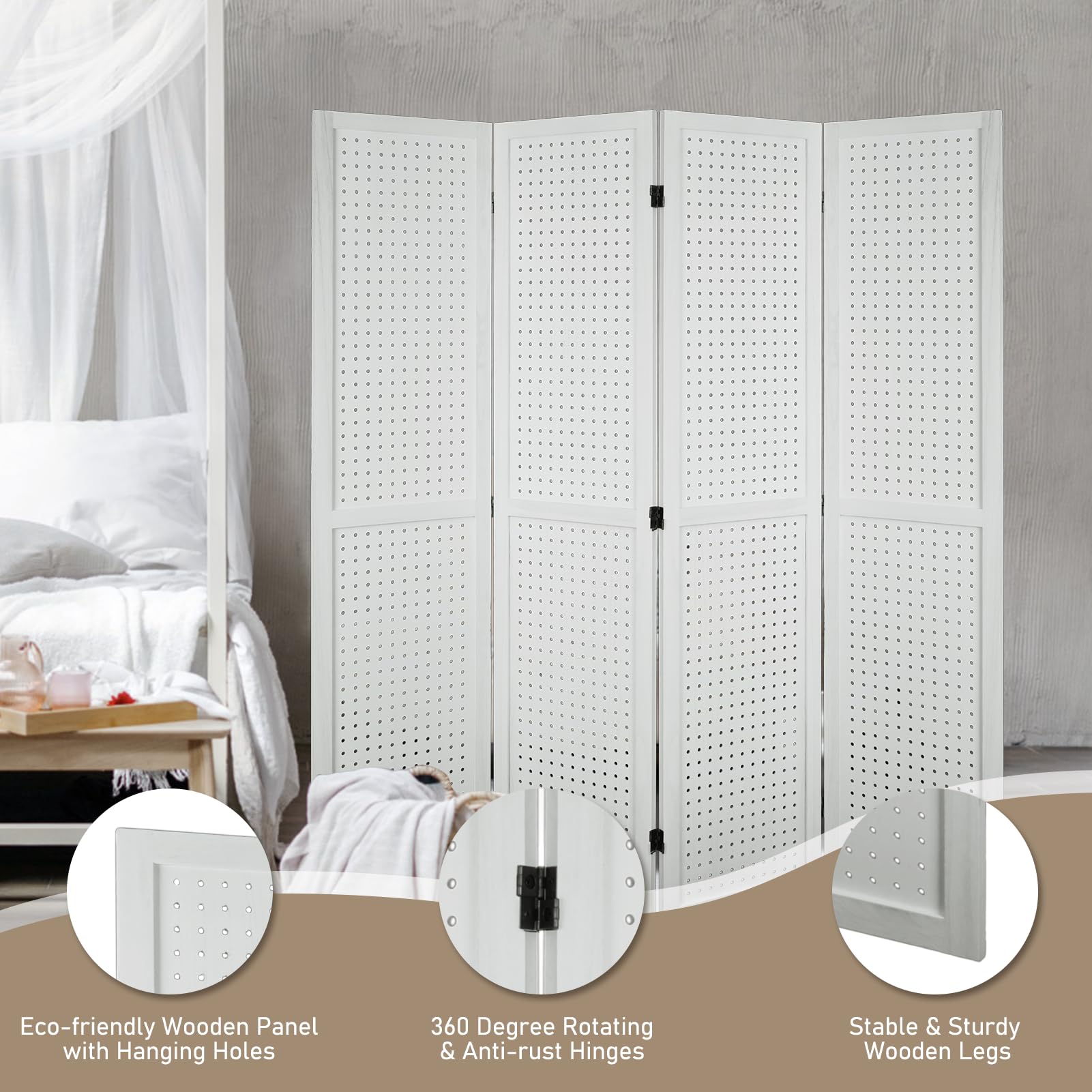 Snapklik.com : BABION Pegboard Display Freestanding, 4 Panel Wood ...