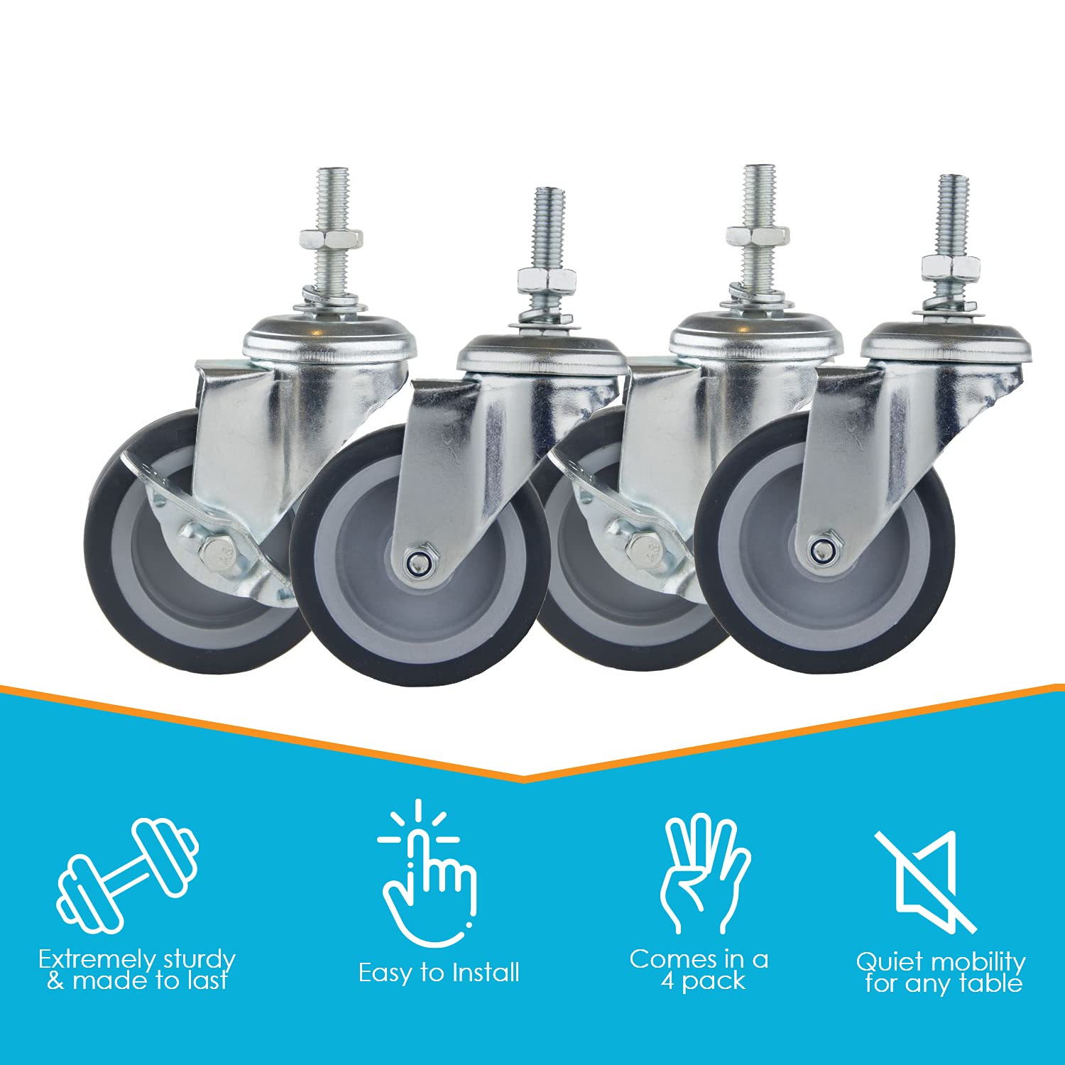Houseables Houseables Caster Wheels, Casters, Set of 4, 3 Inch, Rubber ...