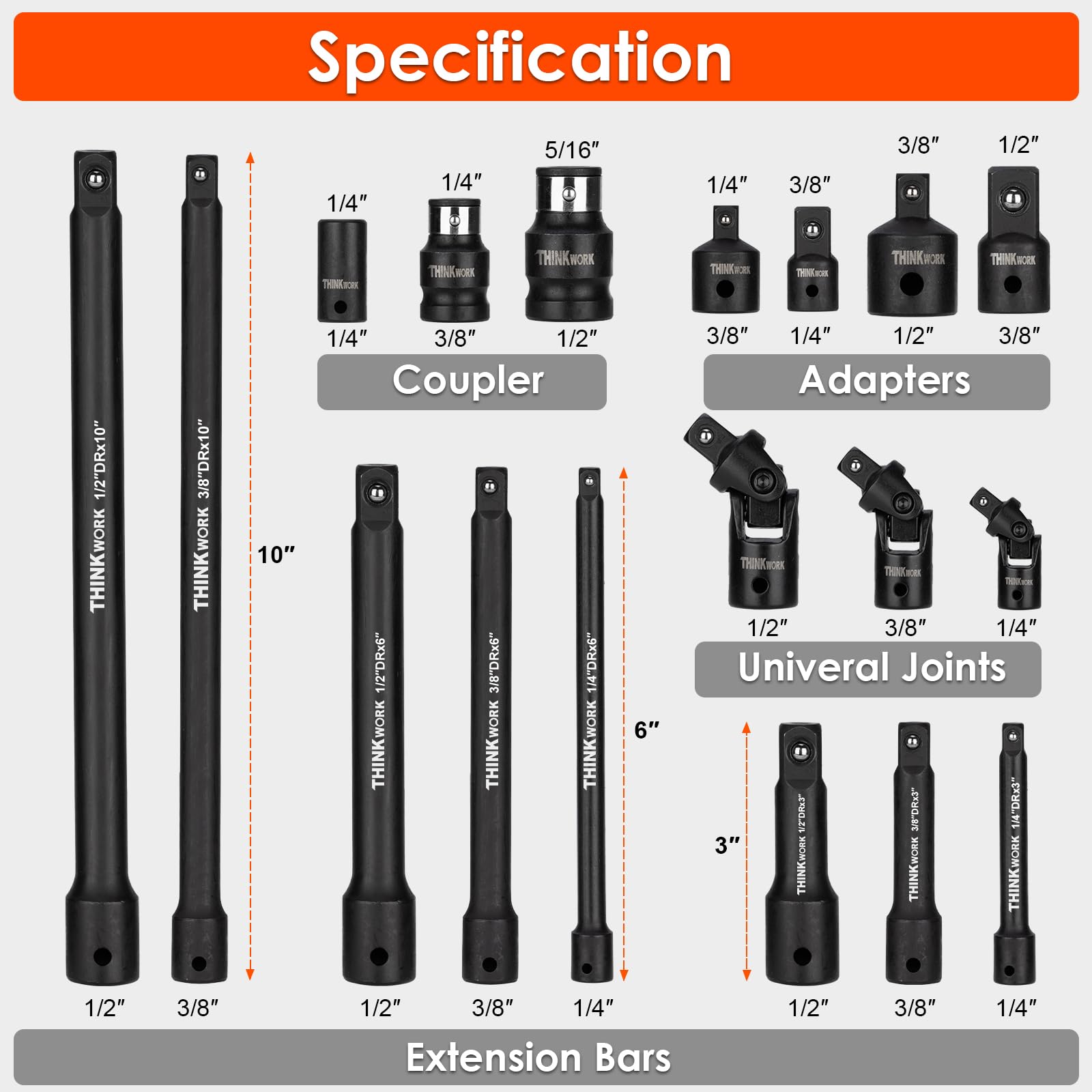 Snapklik.com : THINKWORK 18 Pieces Impact Swivel Socket Adapter Set