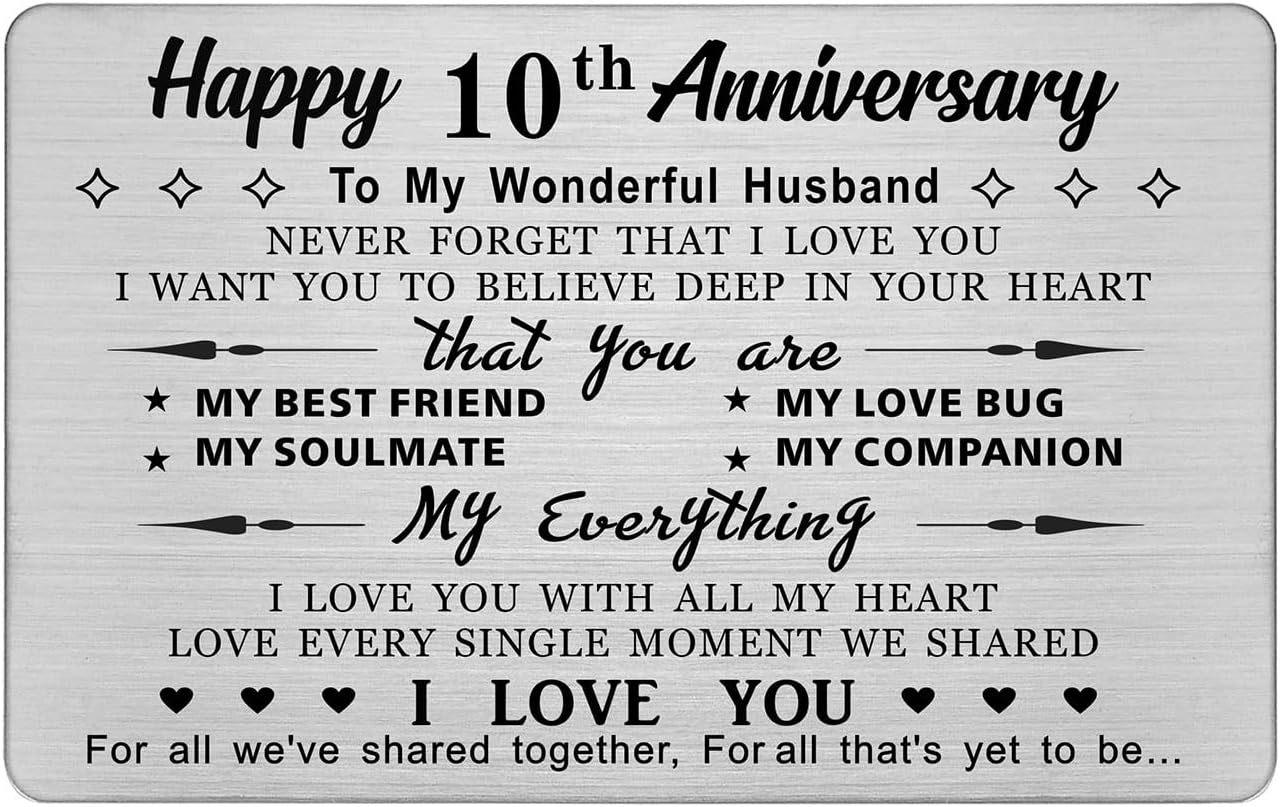 10 Year Wedding Anniversary Card Gifts - Happy 10th Anniversary ...