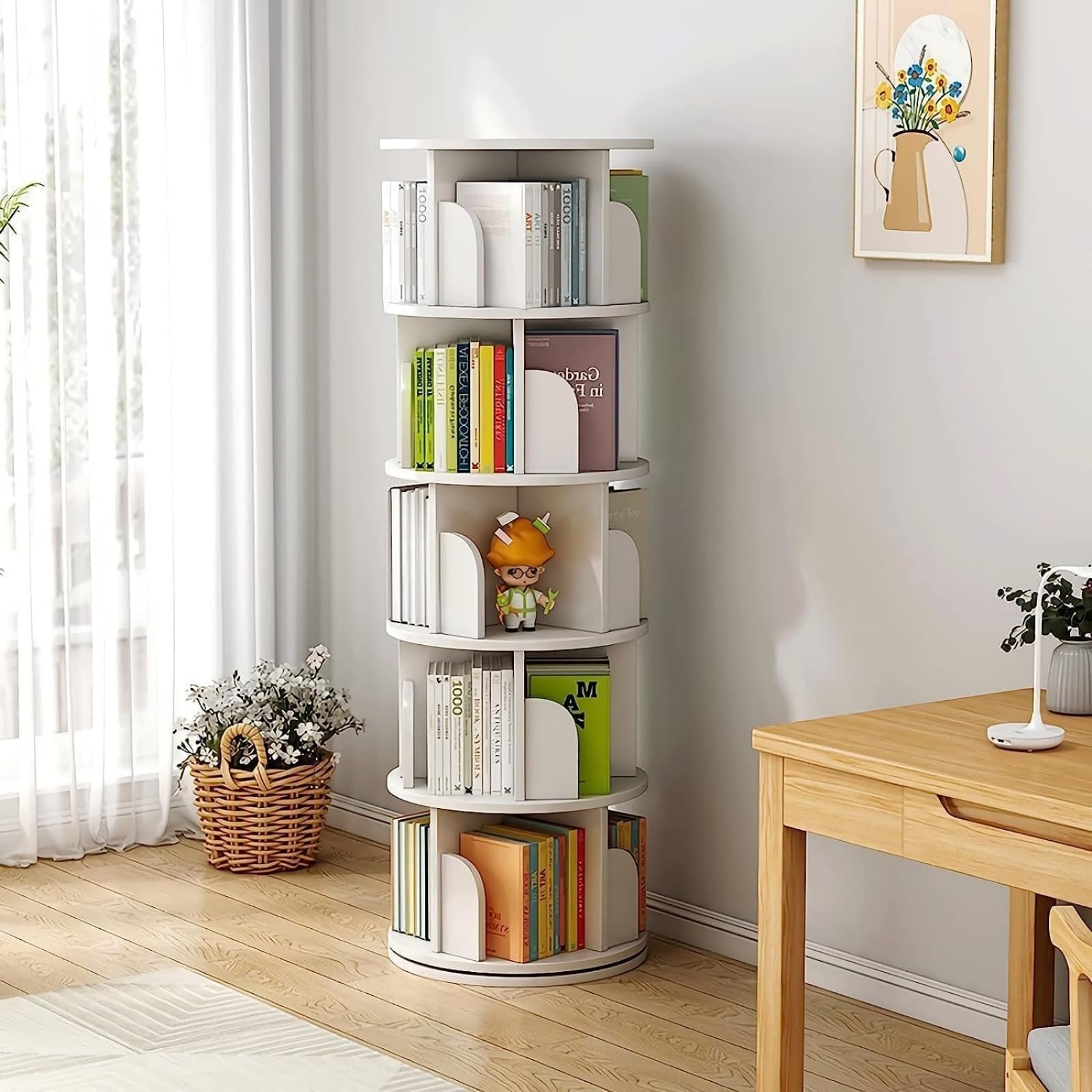 Redd Royal 6-Tier Rotating Bookcase Tall Slim Bookshelf, Living Room ...