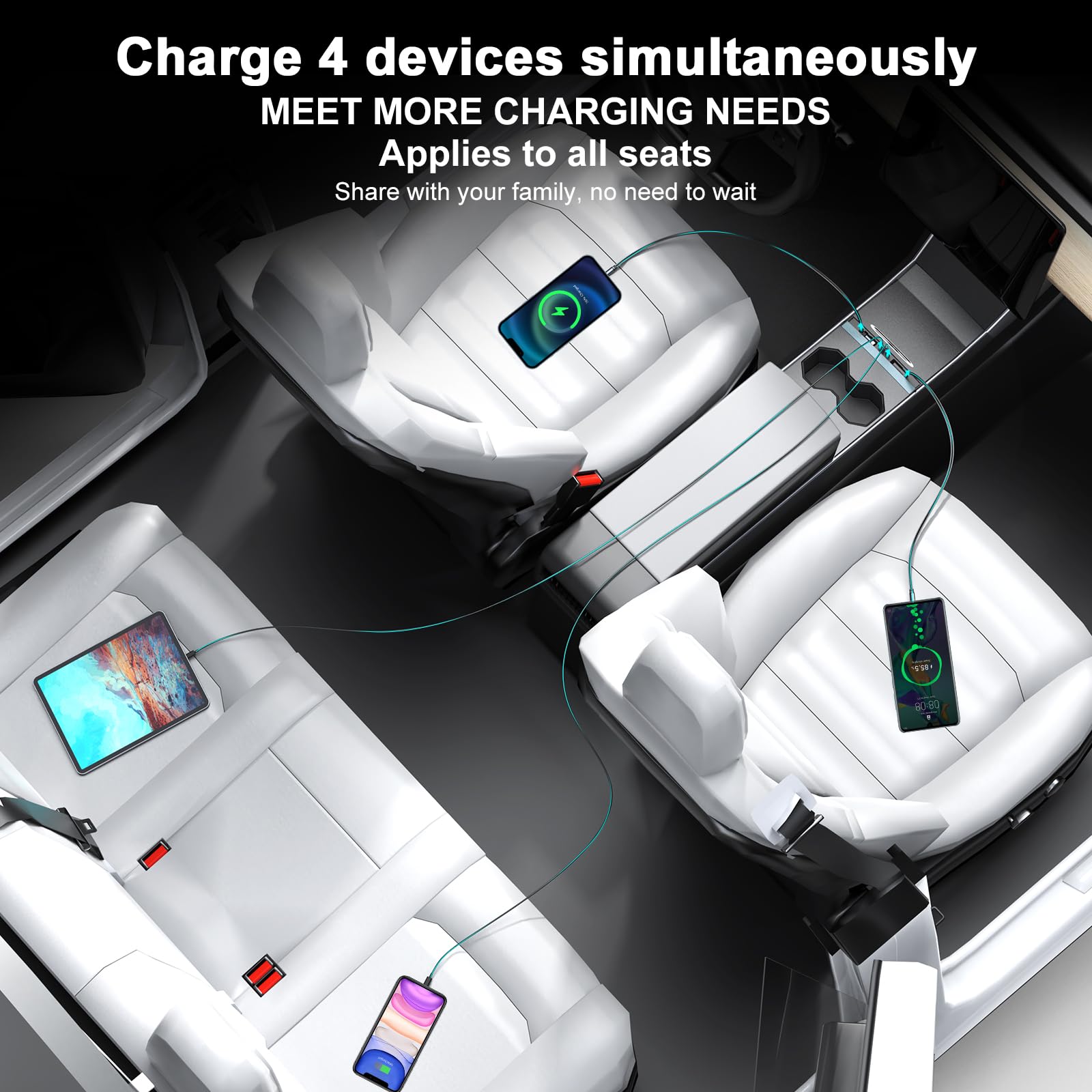 Retractable Phone Charger For Tesla Retractable Center Console USB Hub ...