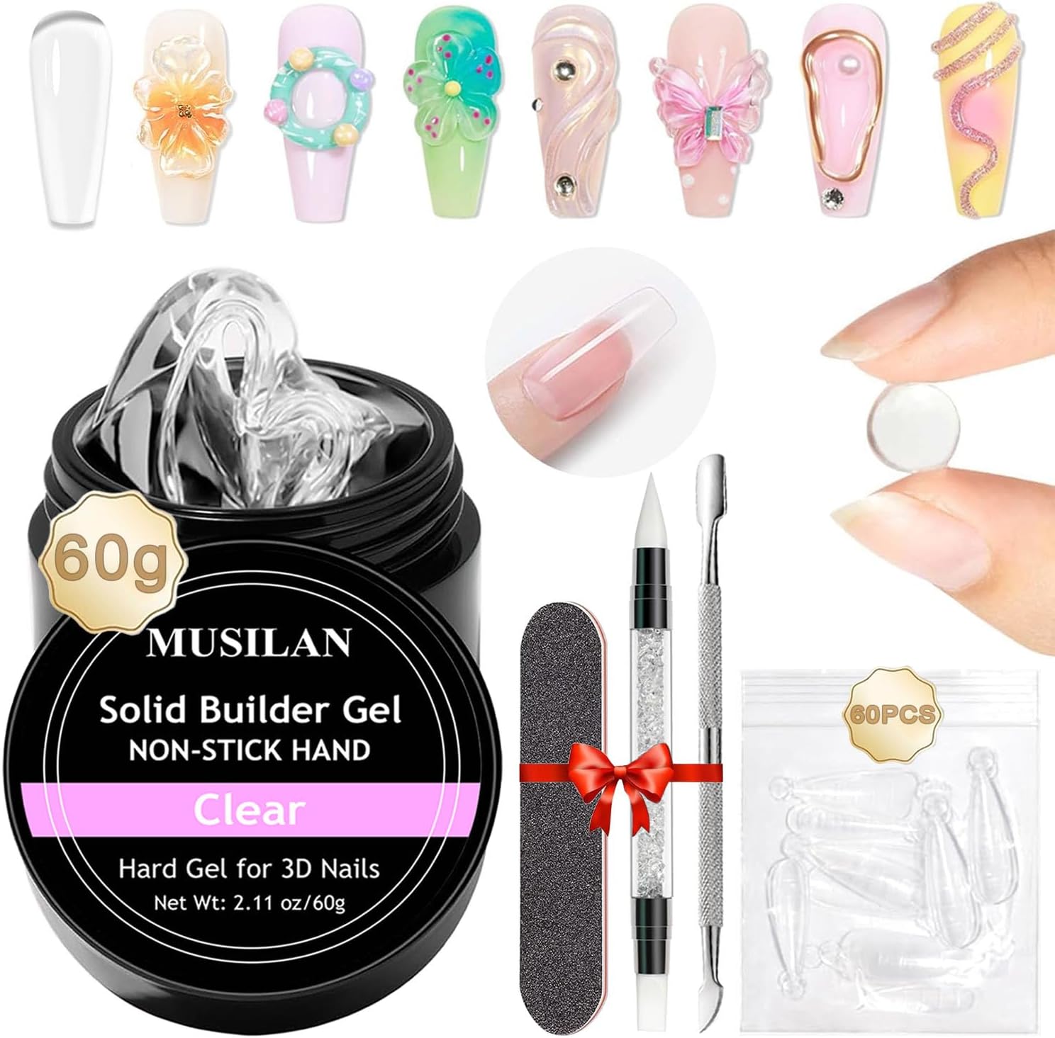 MUSILAN Solid Builder Gel for Nails,60g Large Capacity Non-Sticky Hand ...