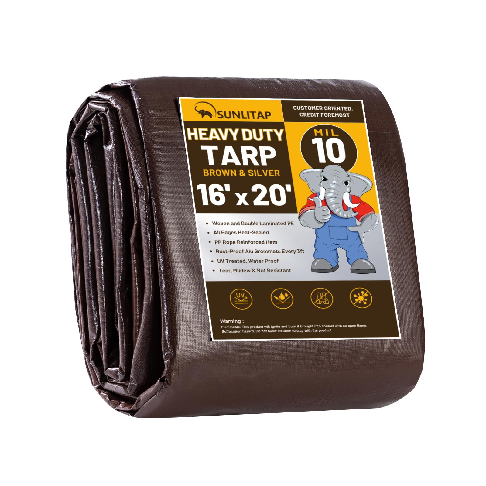 SUNLITAP 10 Mil Heavy Duty Waterproof Tarps, 16x20 Ft Finished Size ...