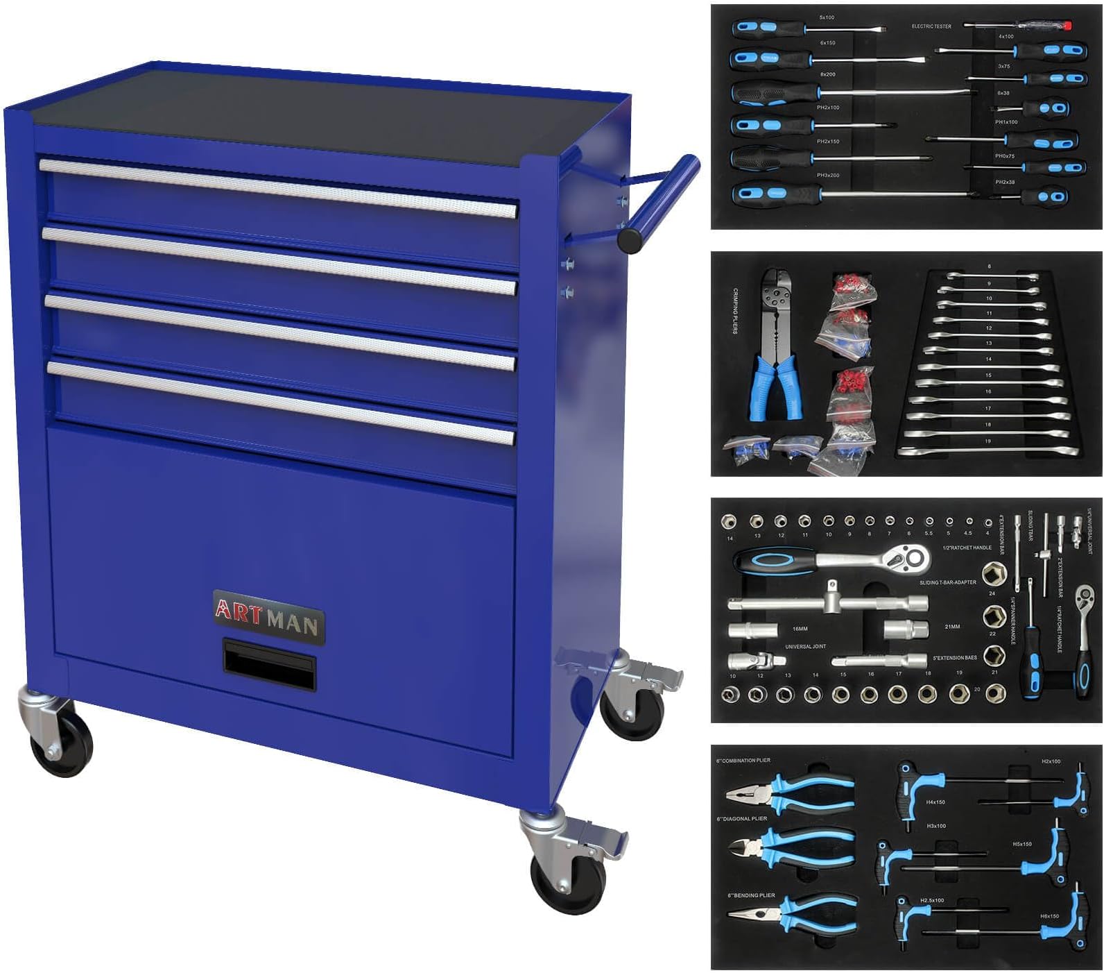Amazon.com: Tool Chest with 233 Pcs Tool Sets, 4-Drawer Blue Tool ...