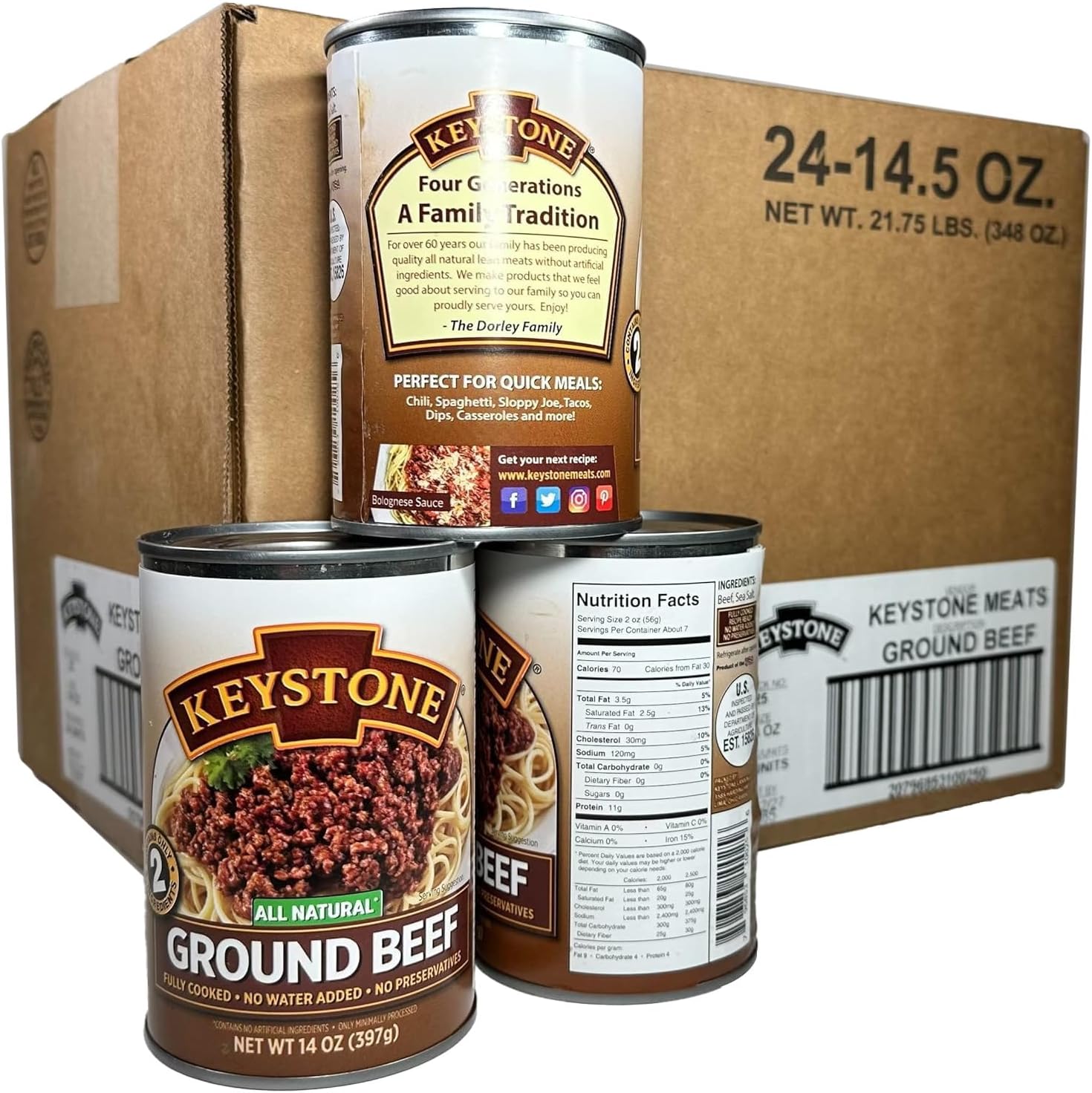 Amazon.com : Keystone All Natural Ground Beef 14 Ounce Long Term ...