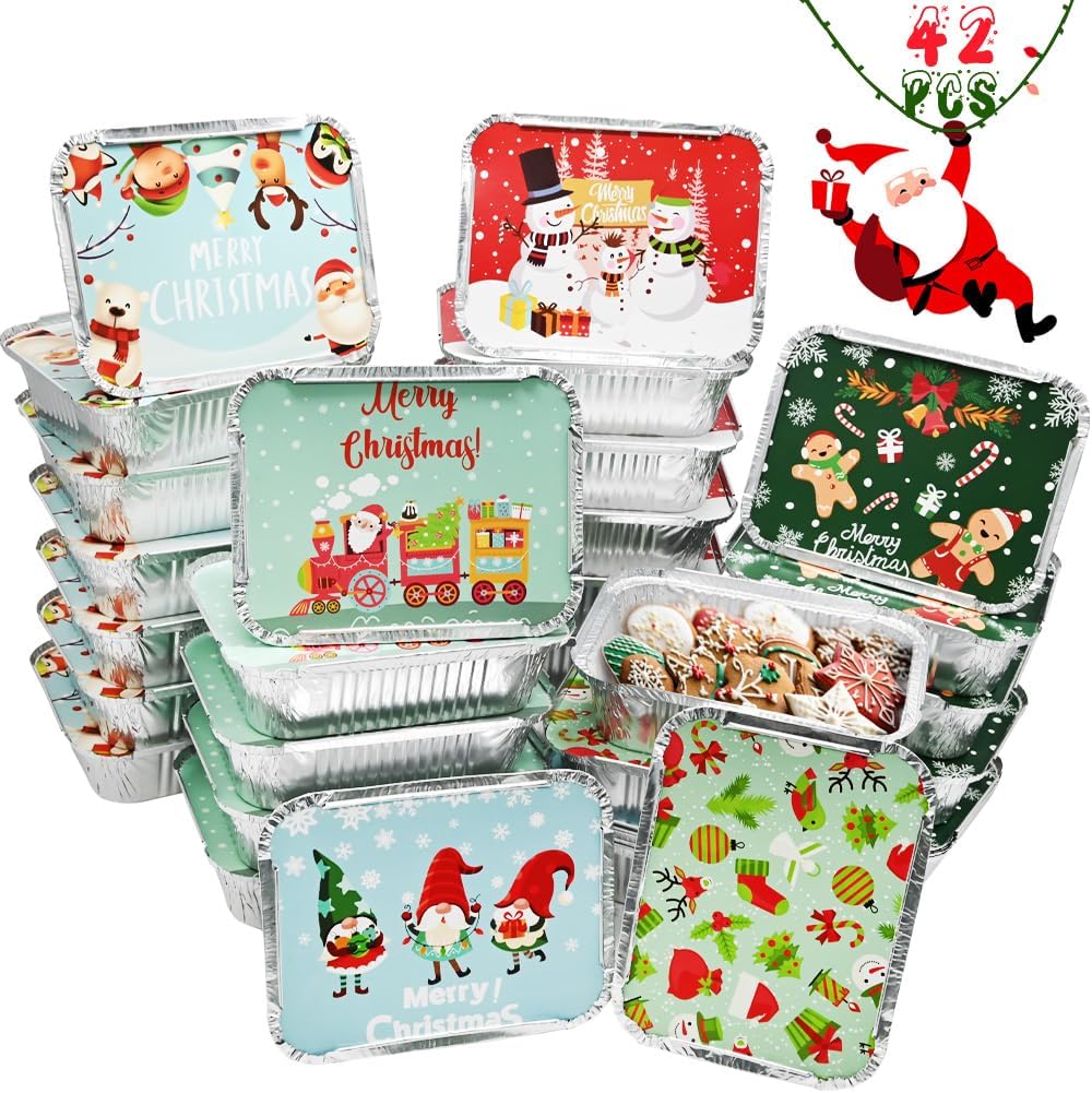 Amazon.com: DINESIL 42 Pieces Christmas Foil Containers with Lid ...