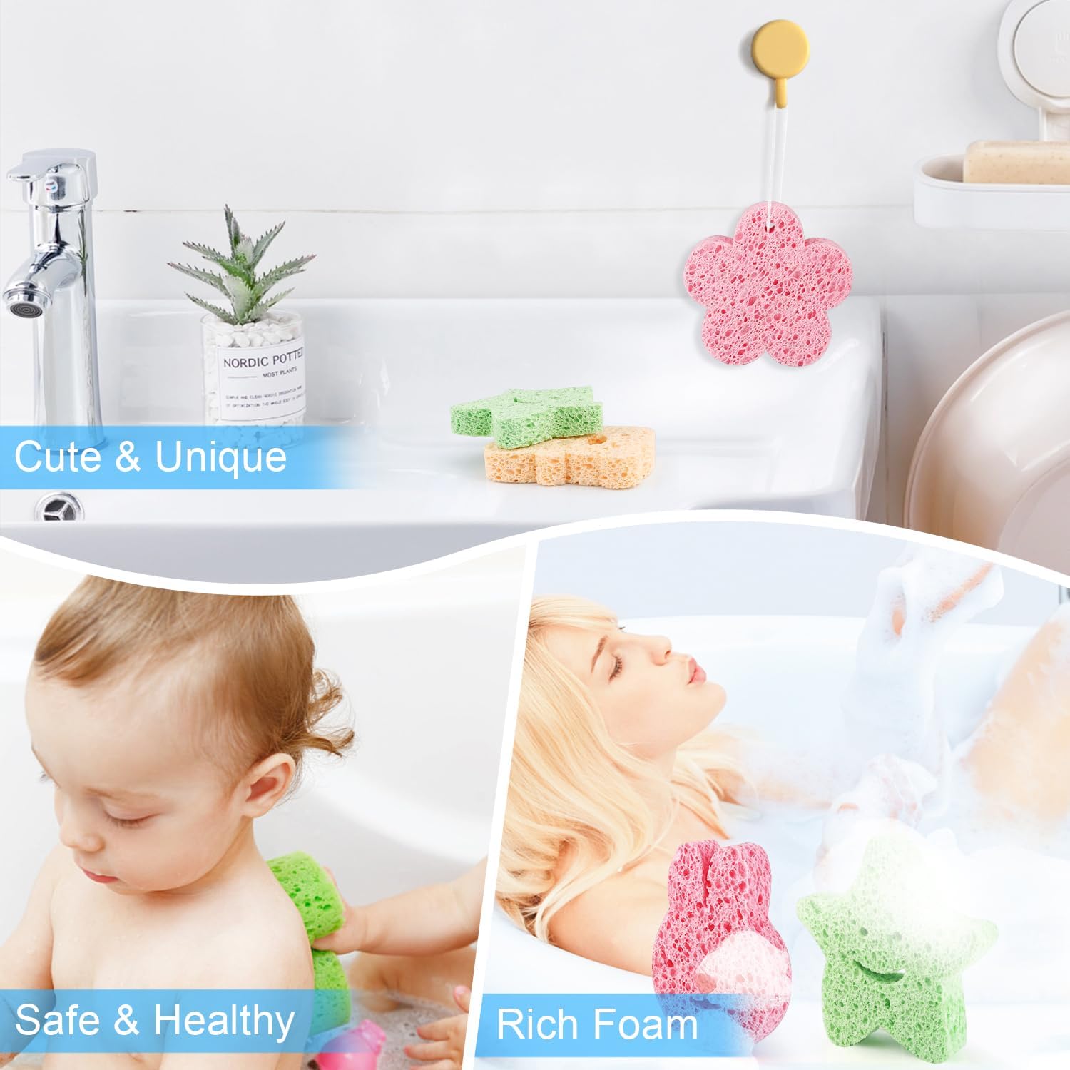 Esponja de baño para bebé, esponja de baño suave y natural, lindos ...