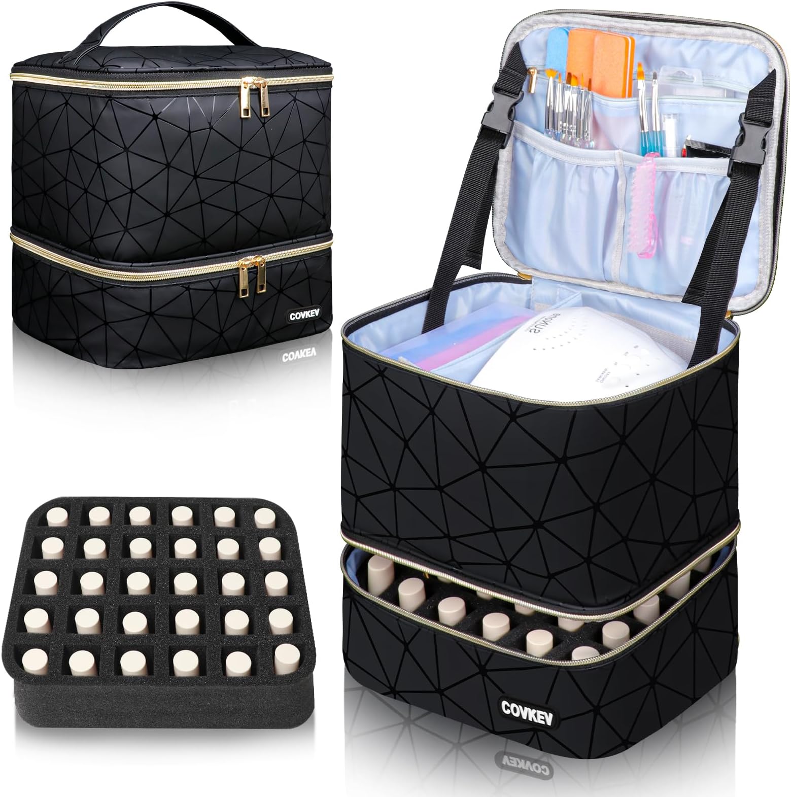 Amazon.com : Covkev PU Leather Nail Polish Organizer Bag Holds Nail ...