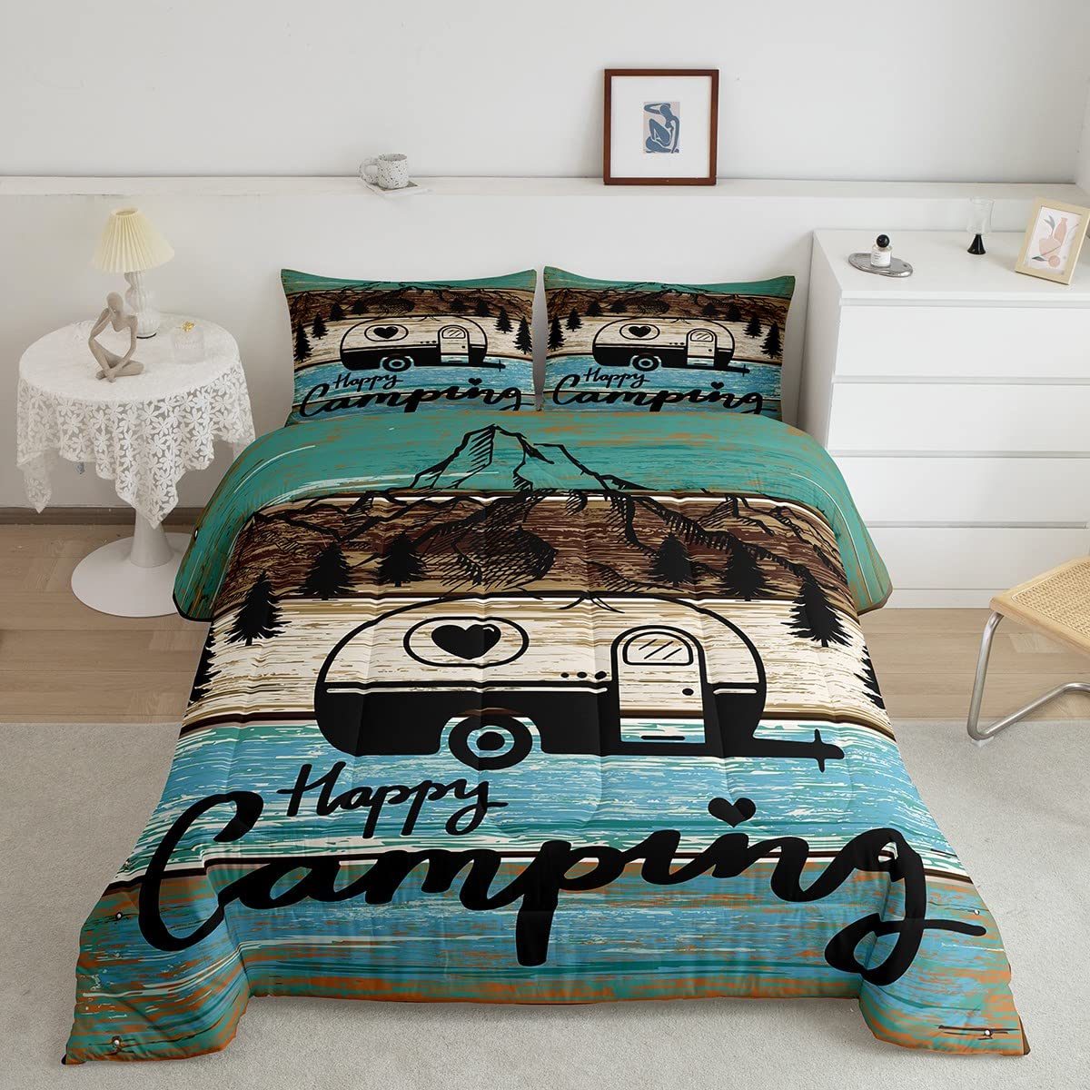 Amazon.com: Happy Camping Bedding Sets Rustic Camper Comforter Set for ...