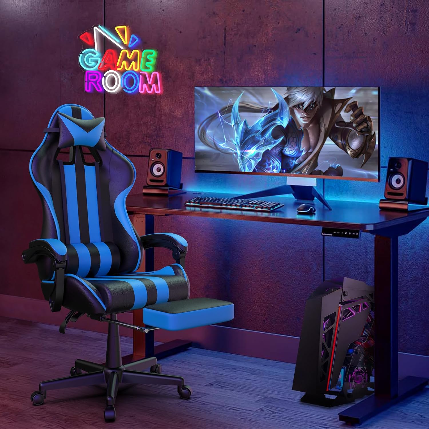 Amazon.com: Ferghana Blue Gaming Chairs & Game Room Neon Signs for Wall ...