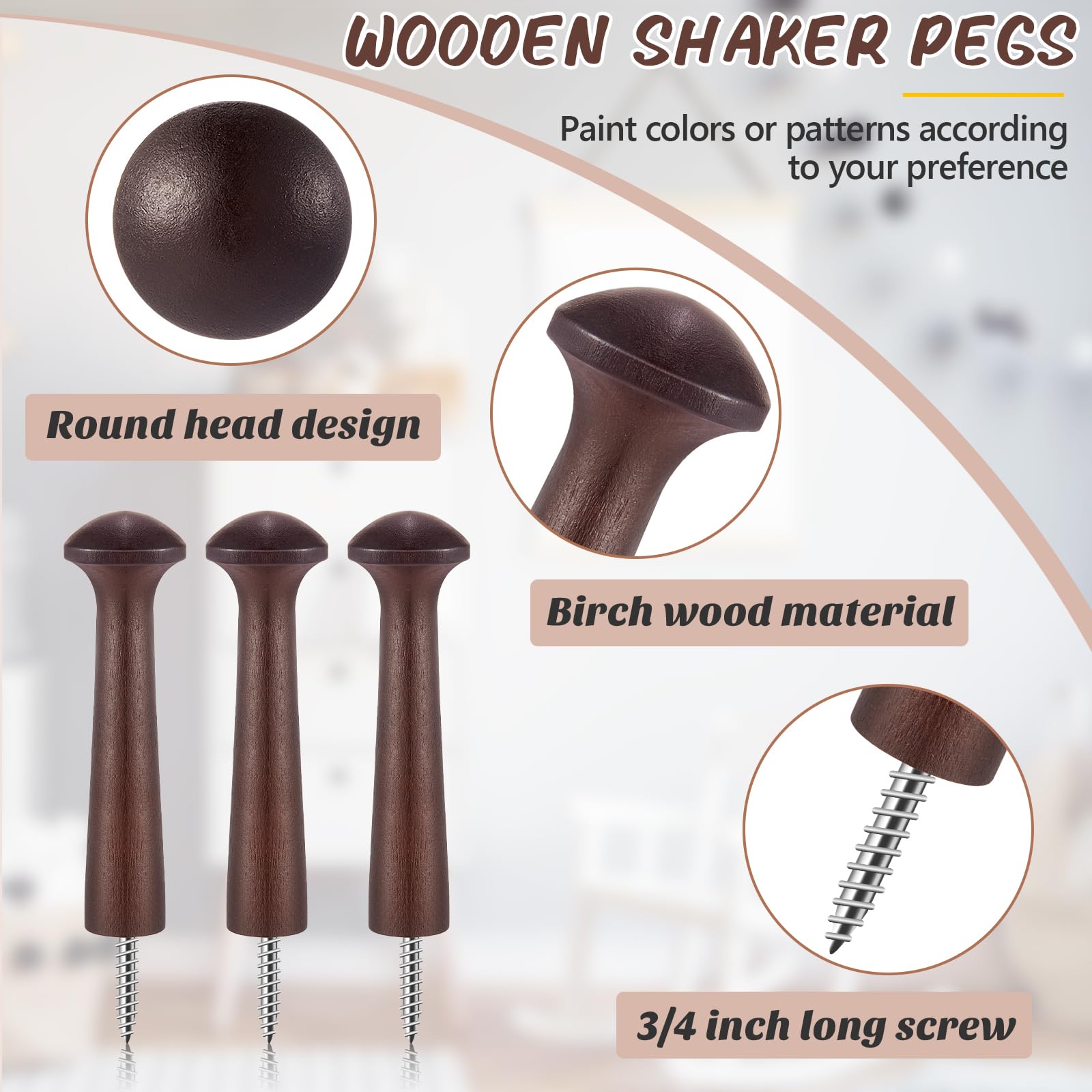 Snapklik.com : 20 Pieces Wooden Shaker Peg Screw-on Pegs 3.62 Inch Long ...