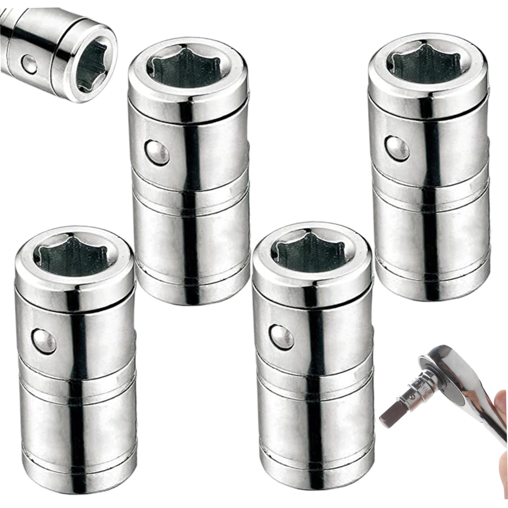 1/4 Square Drive to 1/4 Hex Bit Adapter, 4Pcs Steel 1/4 Socket Adapter ...