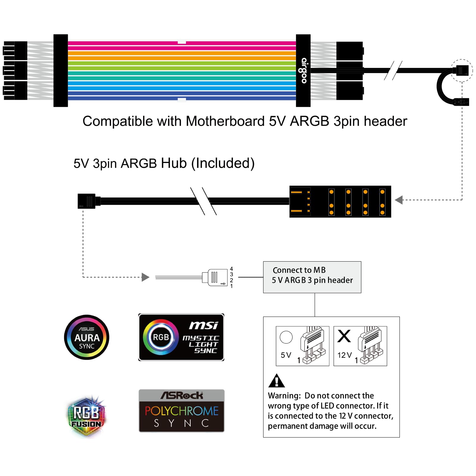 Snapklik.com : Airgoo Addressable RGB Power Extension Cable, 8.07 X 1. ...