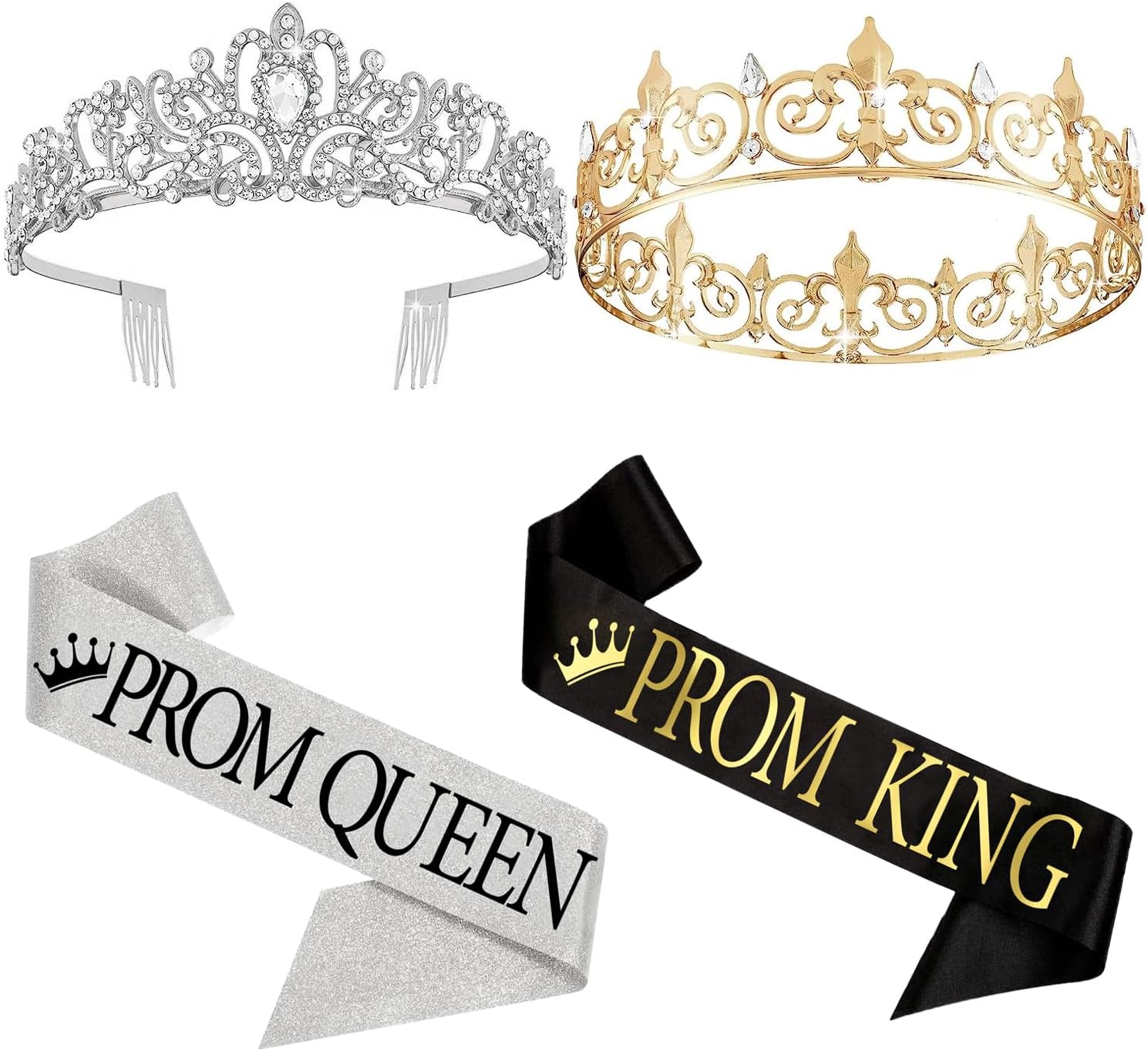 Amazon.com: 4 Pcs Prom King and Queen Crown Set with Sashes Prom King ...