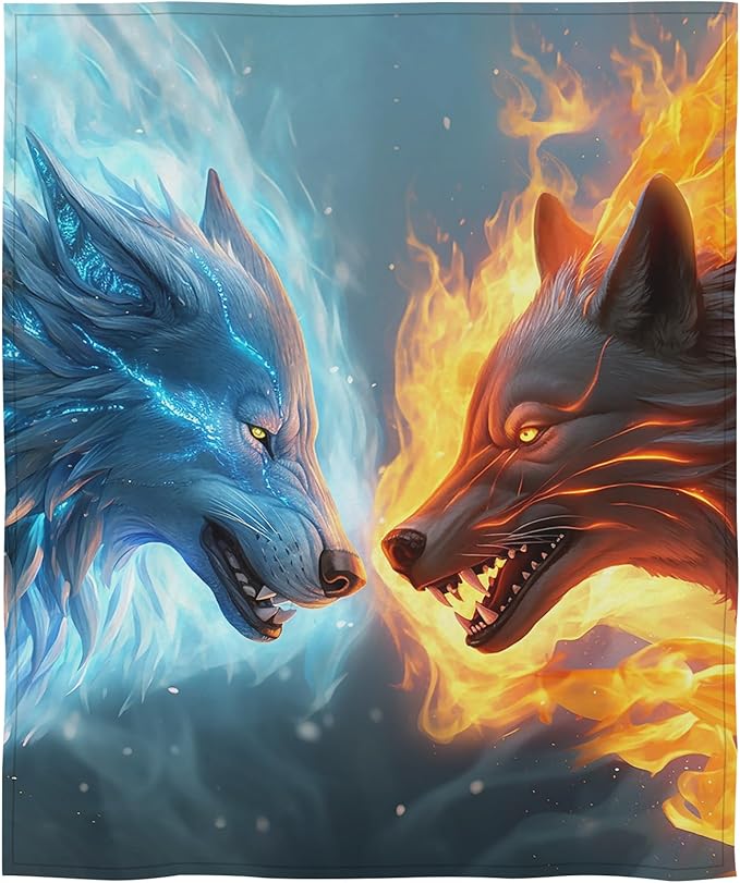 Amazon.com: SARA NELL Wolf Blanket Gifts, Cool Fire and Ice Wolf ...