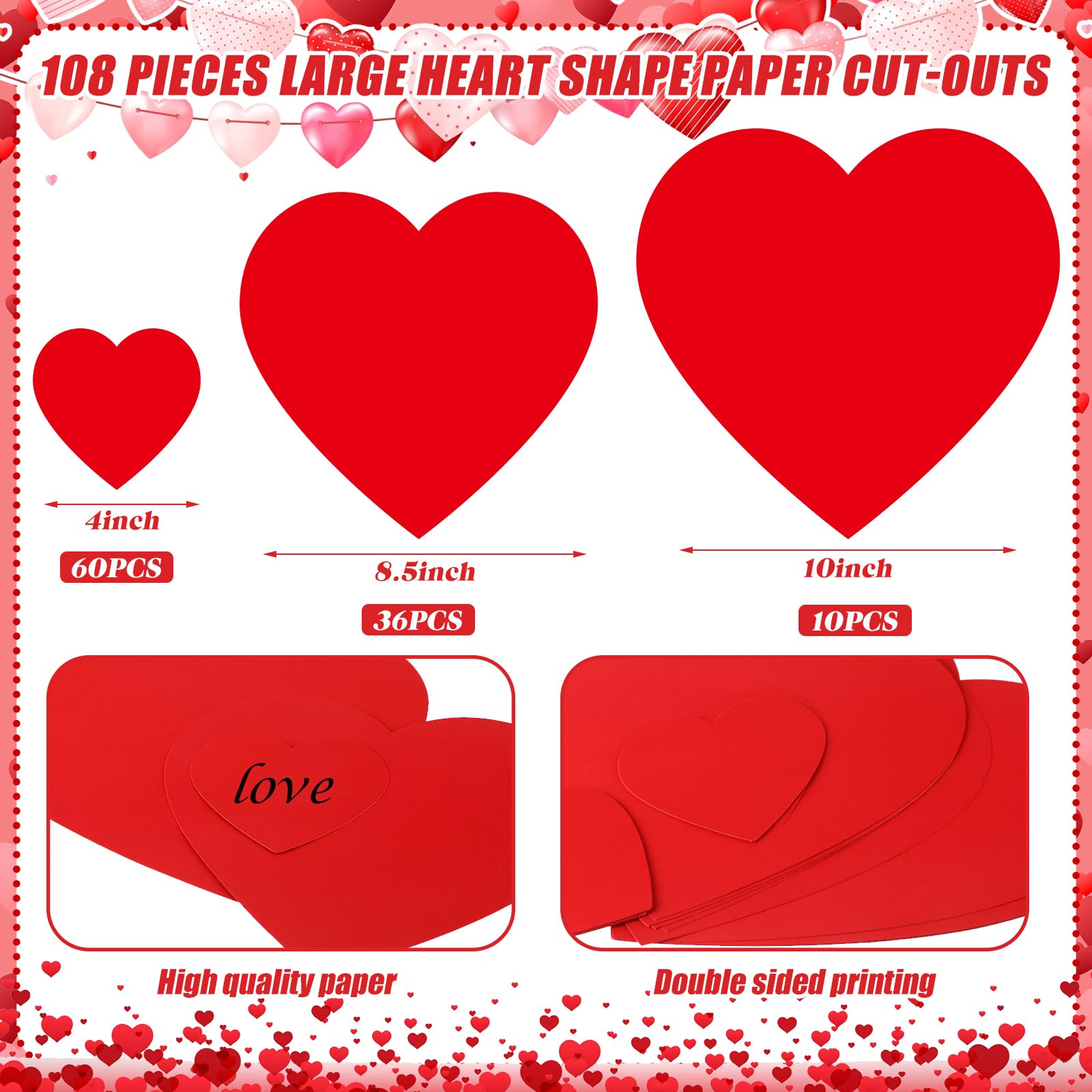 Snapklik.com : 108 Pcs Paper Hearts Cut Outs Large Valentines Day ...