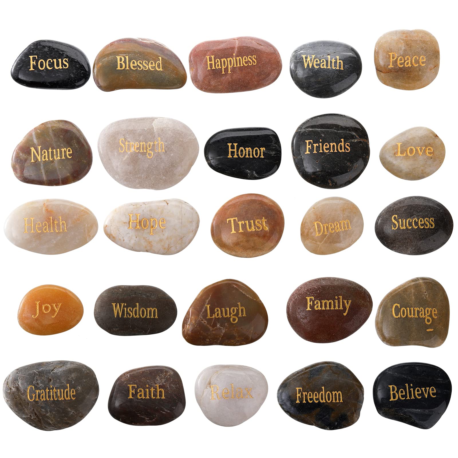 Jucoan 25 Pack Engraved Inspirational Stones, 1-2 Inch Different Words ...