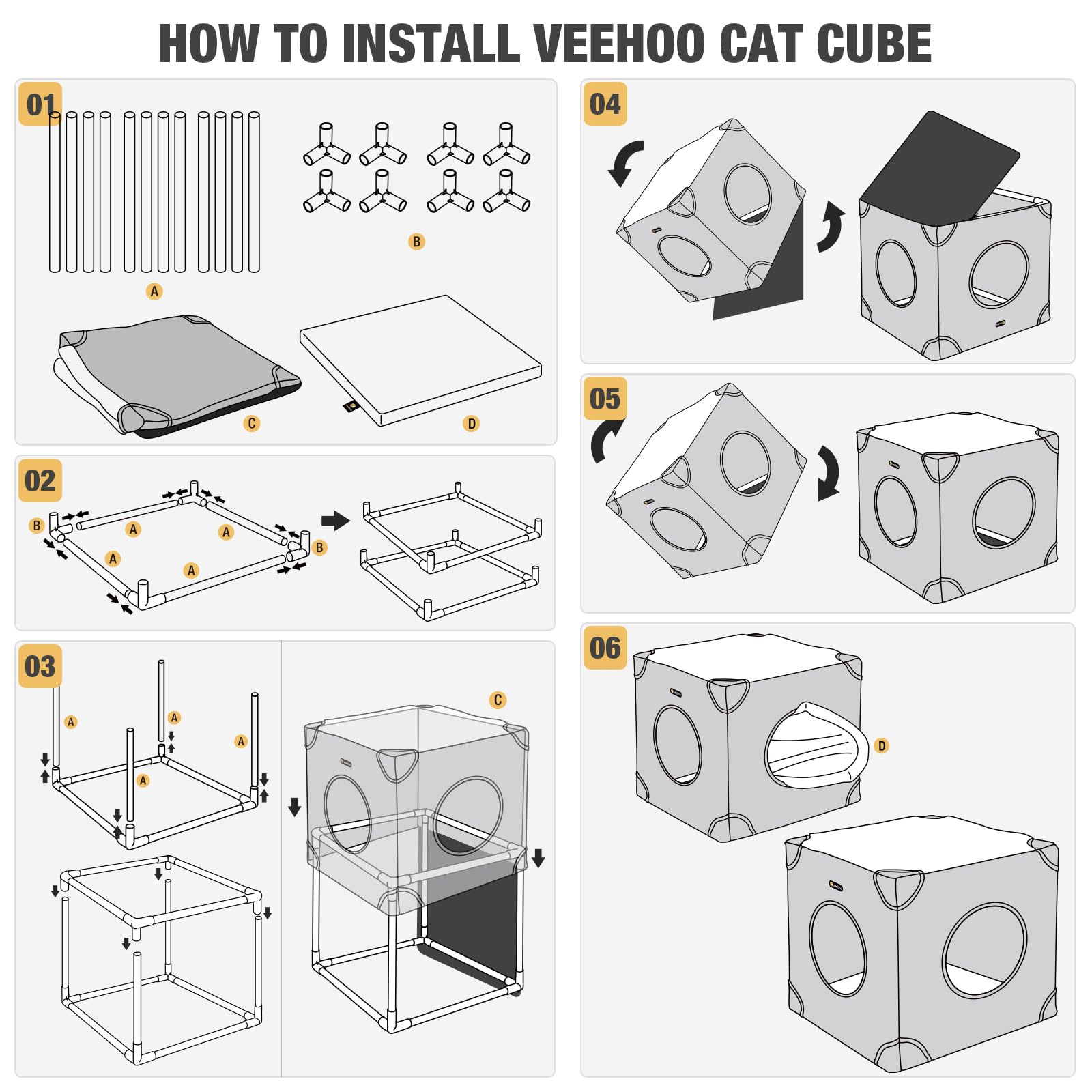 Veehoo Cat Bed House for Indoor Cats, 2 Large Cat Cave with Soft Fluffy ...