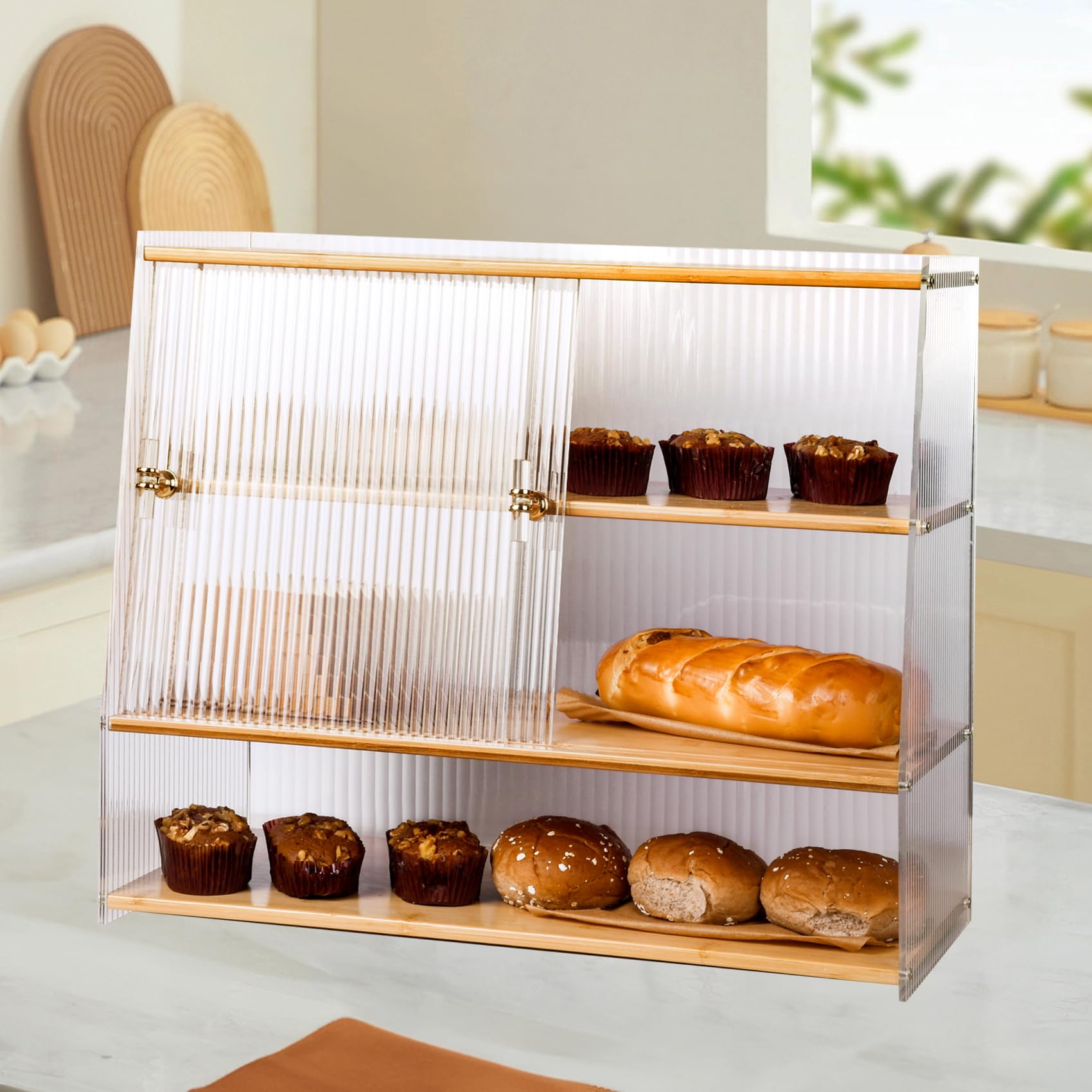 Black Corner Bread Box Bamboo Bread Box For Kitchen Countertop ...