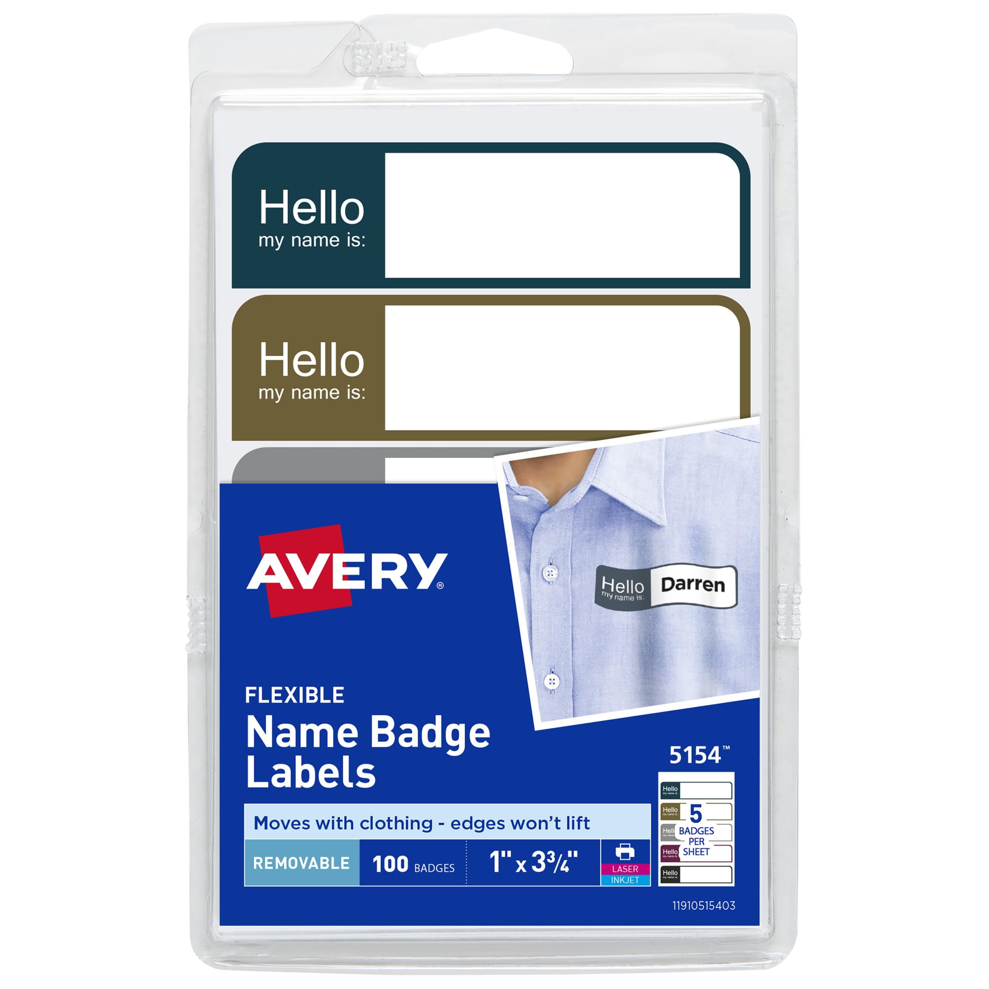 Snapklik.com : Avery Flexible Printable Name Tags, 1" X 3.75", Assorted ...