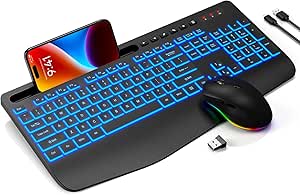Amazon.com: Wireless Keyboard and Mouse Combo- 7-Color Backlit, Wrist ...