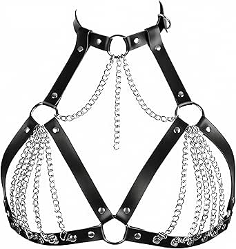Amazon.com: Yeconire Leather Bra Body Chain, Punk Layered Chest Chain ...