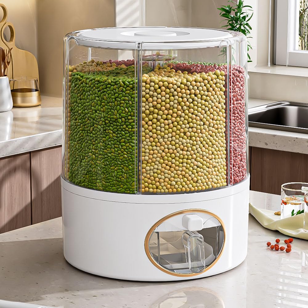 DAS SHOPI 6-Grid Rotating Food Dispenser - Rice Bucket Tank Grain ...