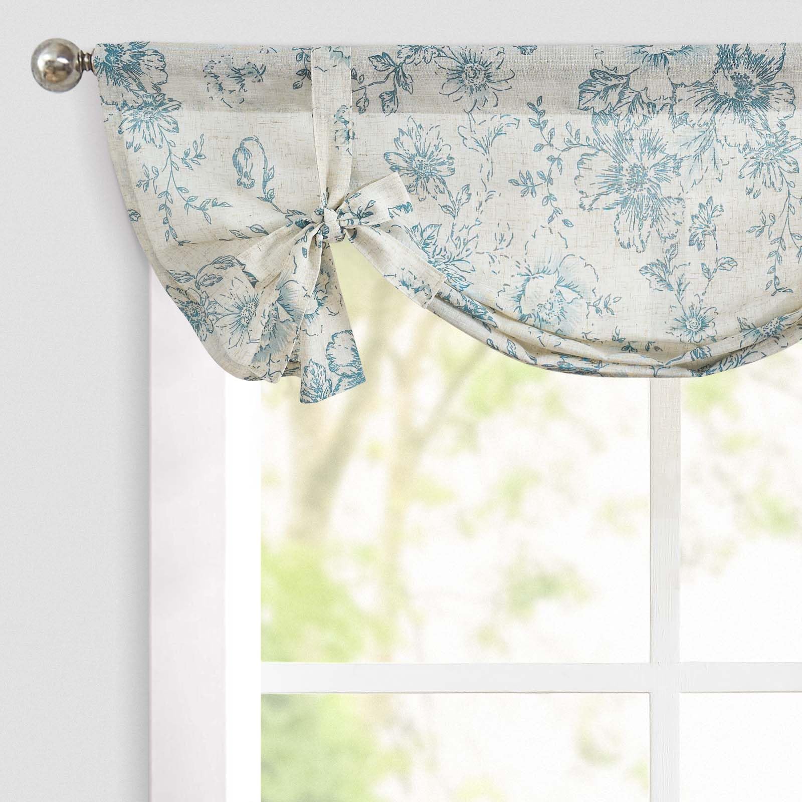 Amazon.com: jinchan Tie Up Valance Floral Linen Valance for Windows ...