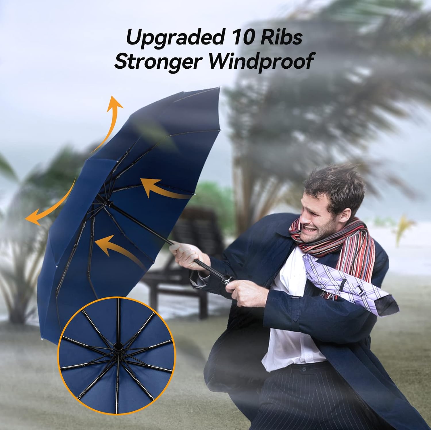 Large Windproof Umbrella, Wind Resistant Compact Travel Folding ...