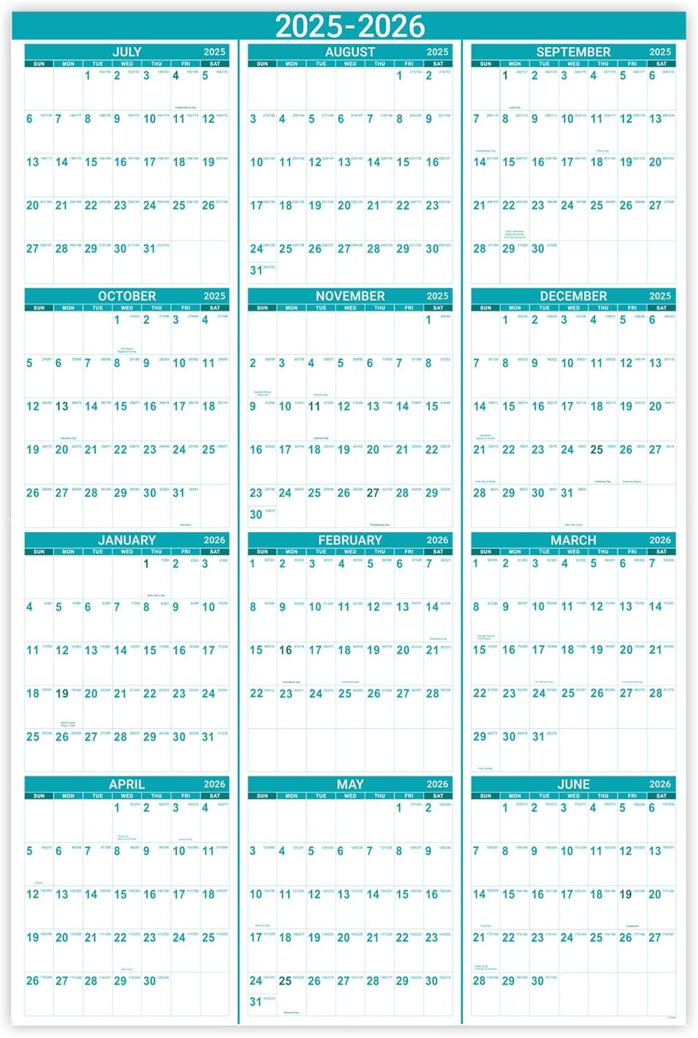 Calendário de parede 2025-2026 apagável a seco - julho de 2025 - junho de 2026, calendário de ...