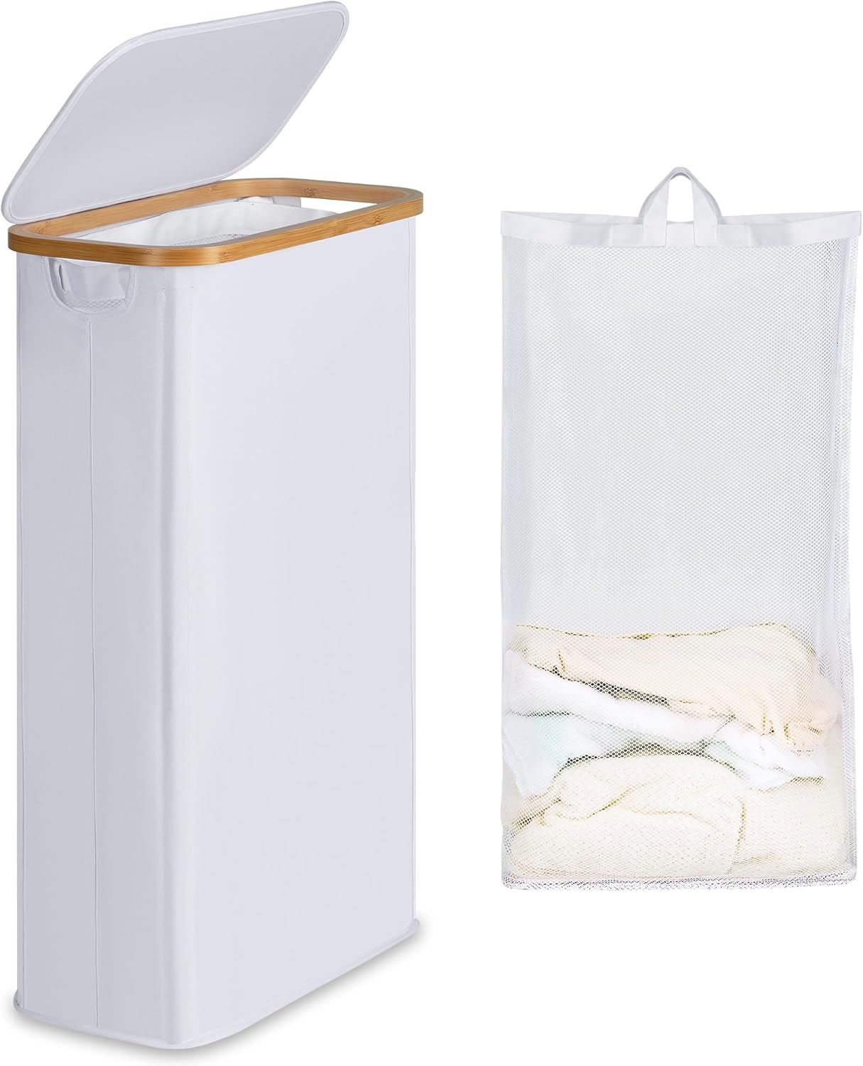efluky Slim Laundry Hamper with Lid, 63L Narrow Laundry Basket with ...
